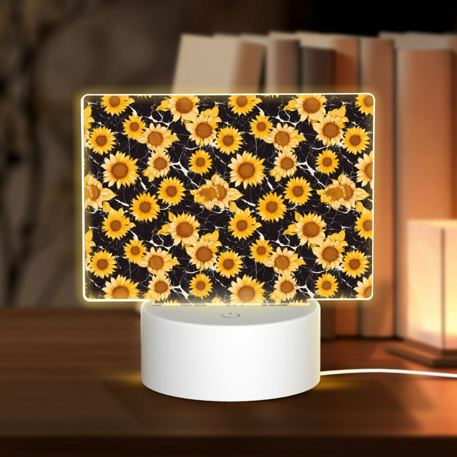 Kdxio Black Marble Pattern Sunflower Rectangular Acrylic Night Light ...