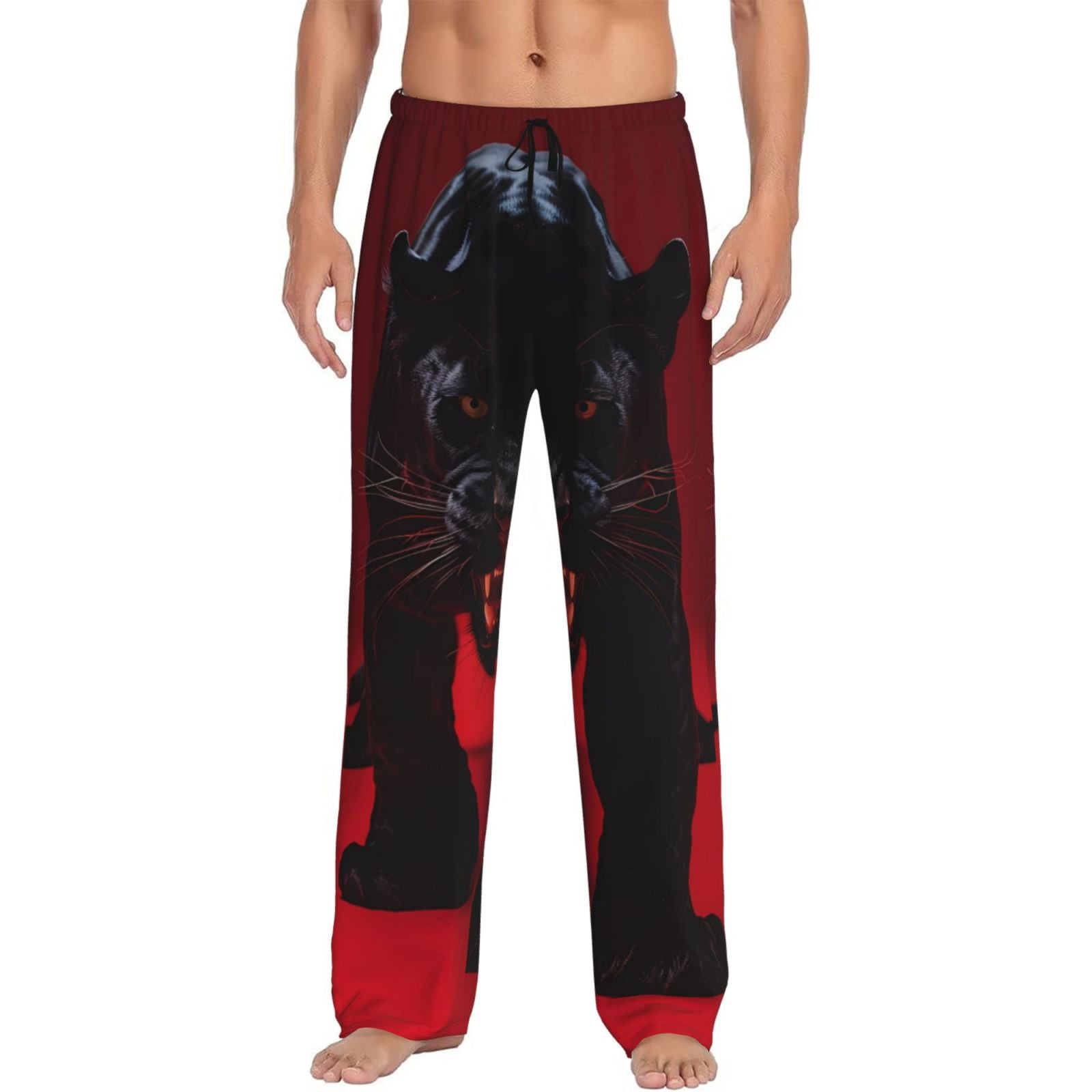 Kdxio Black Panther Red Background Print Men's Sleep Pajama Pant Lounge ...