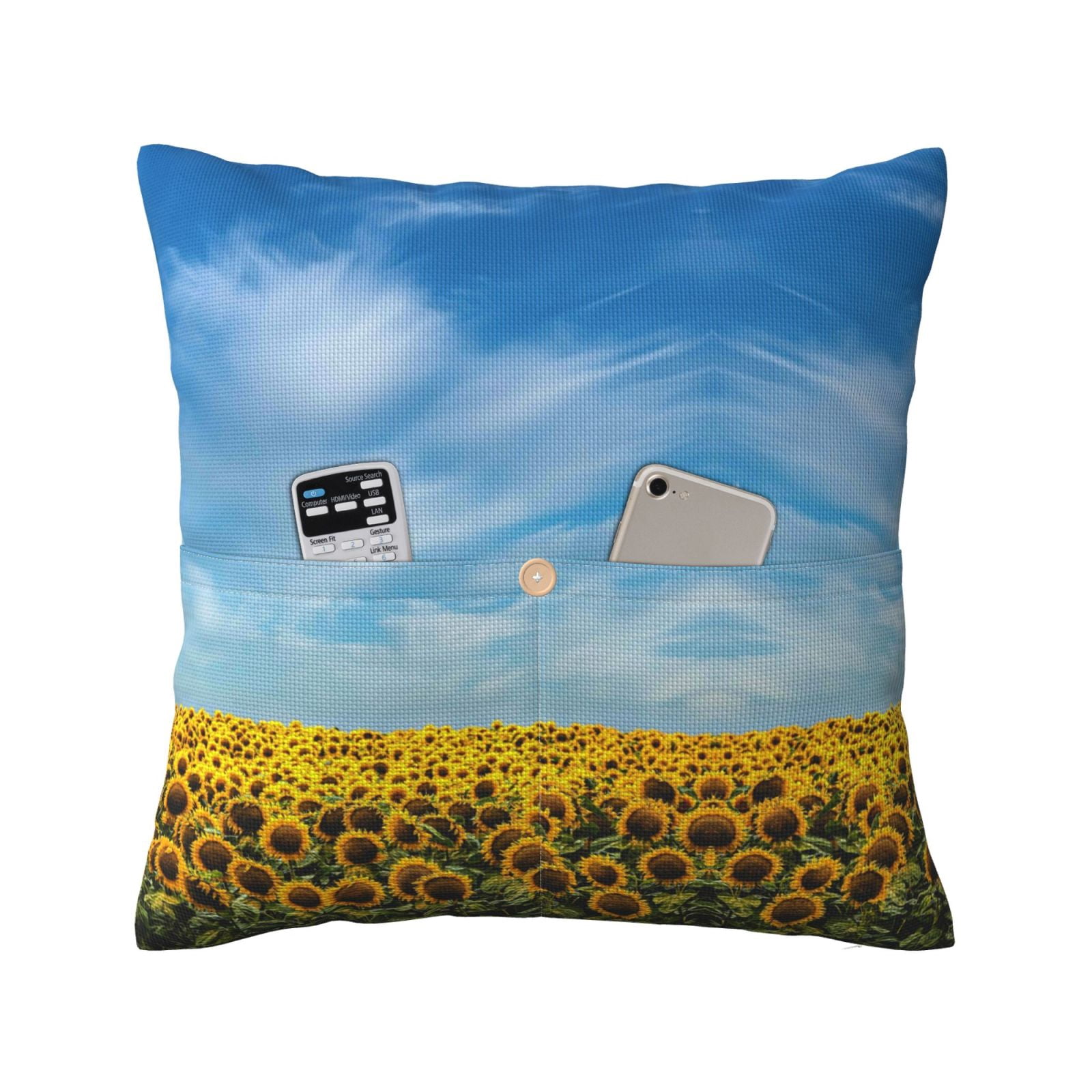 Kdxio Blooming Sunflower Field Linen Throw Pillow Covers Accent Cushion ...