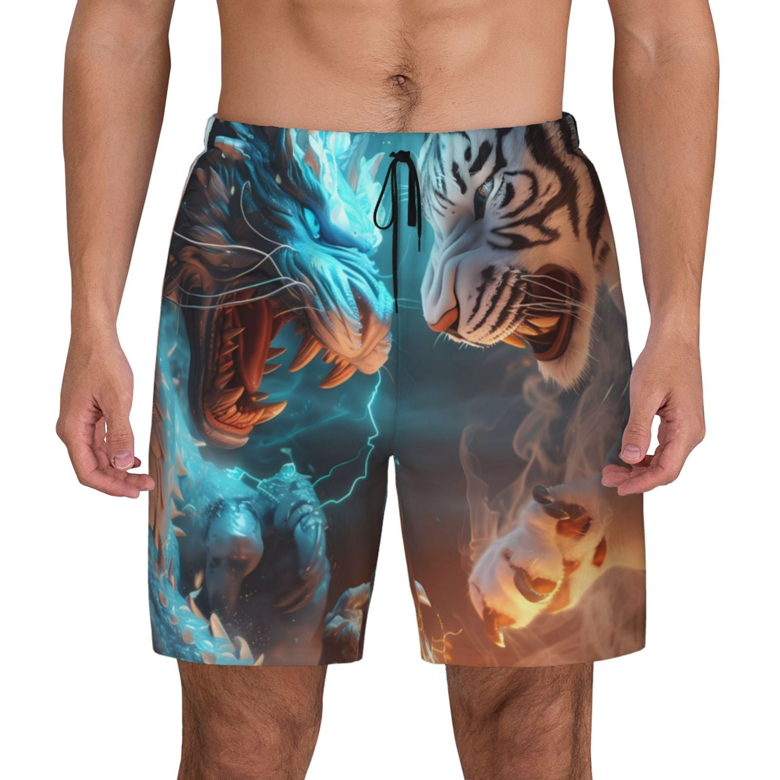 Kdxio Blue Dragon And White Tiger Print Men's Swim Trunks with ...