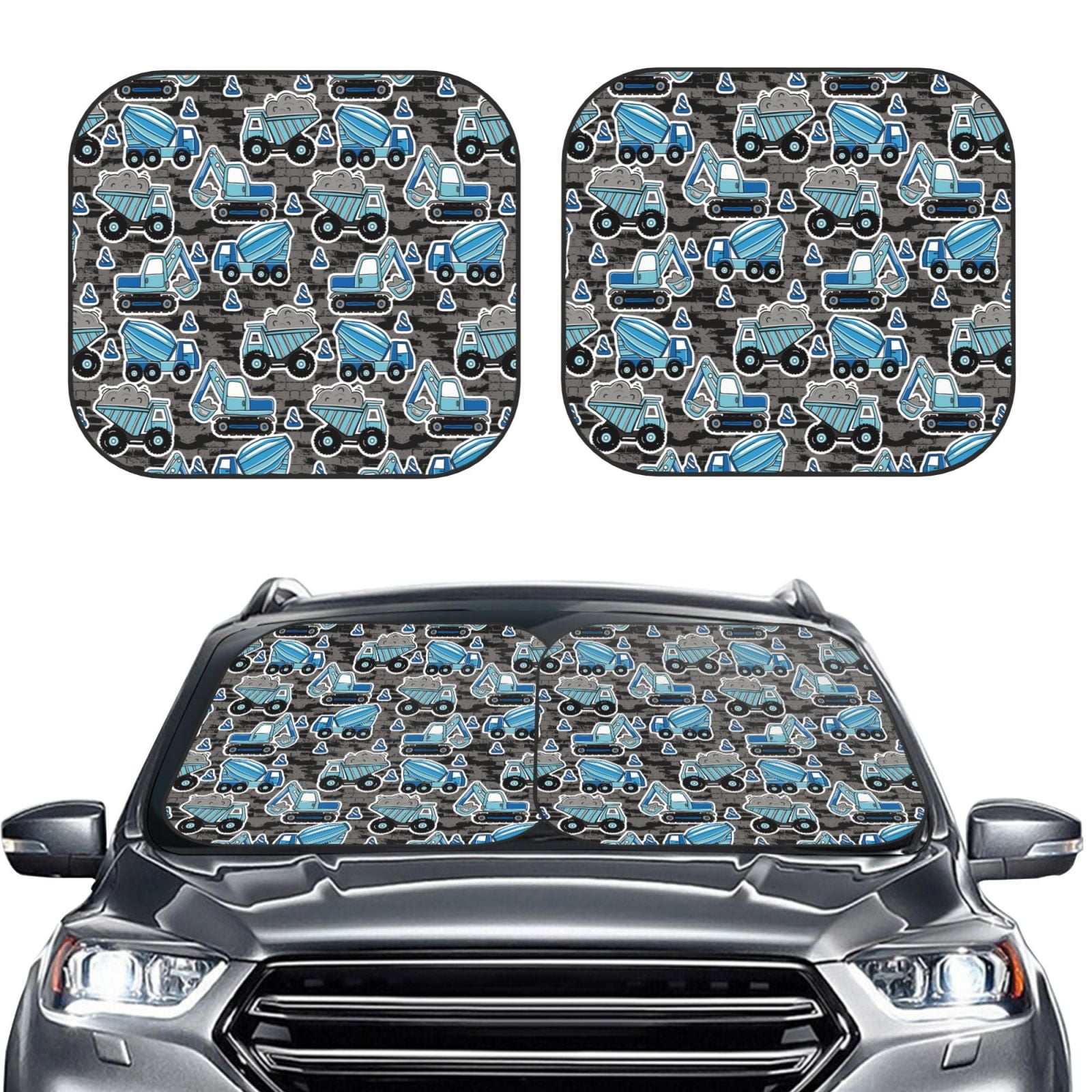 Kdxio Blue Excavator Print 2-Piece Sun Shade Front Windshield ...