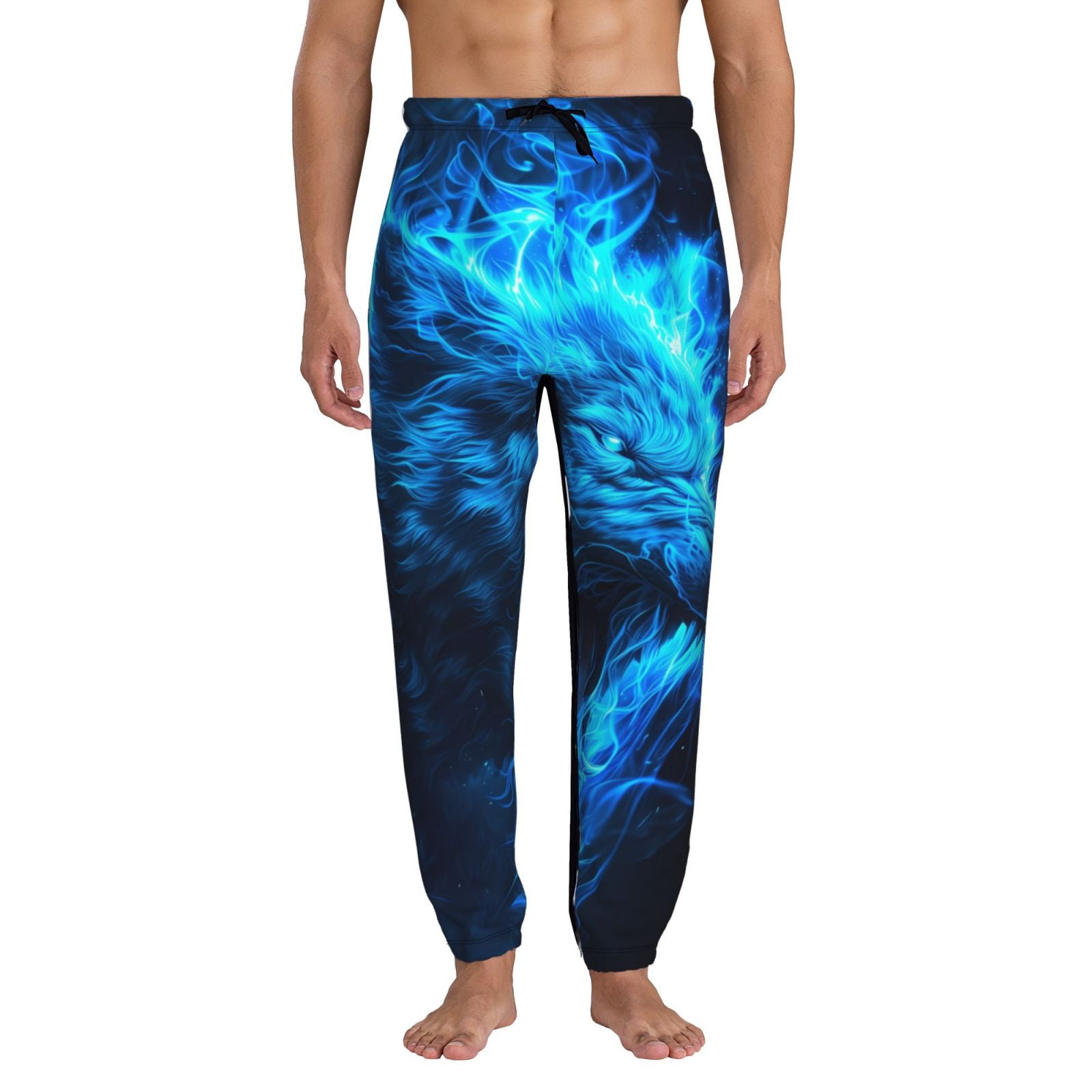 Kdxio Blue Fire Wolf Pattern Joggers,Sweatpants for Men with Pockets ...