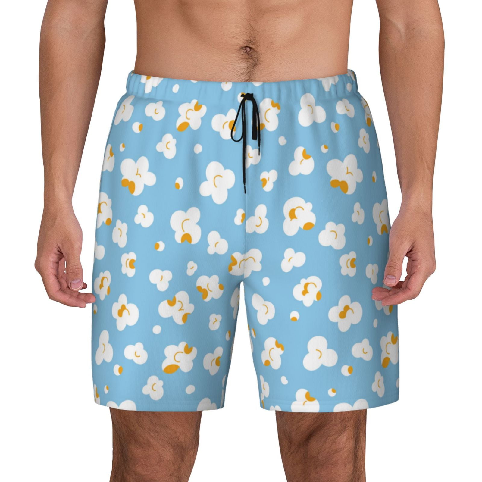 Kdxio Blue Popcorn Print Men's Swim Trunks with Compression Liner 7 ...