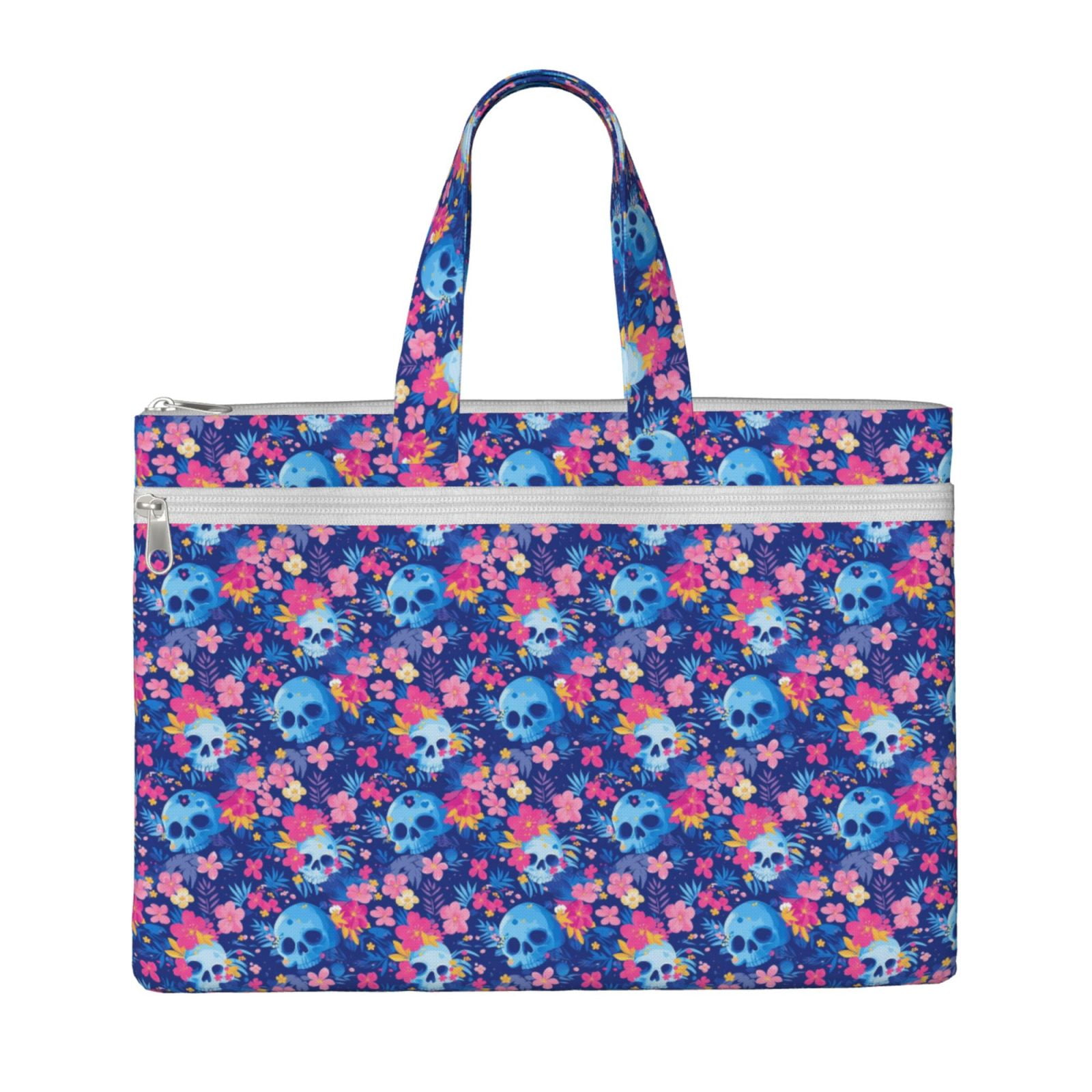 Kdxio Blue Skull Flower File Tote Document Bag Business Briefcase Bag ...