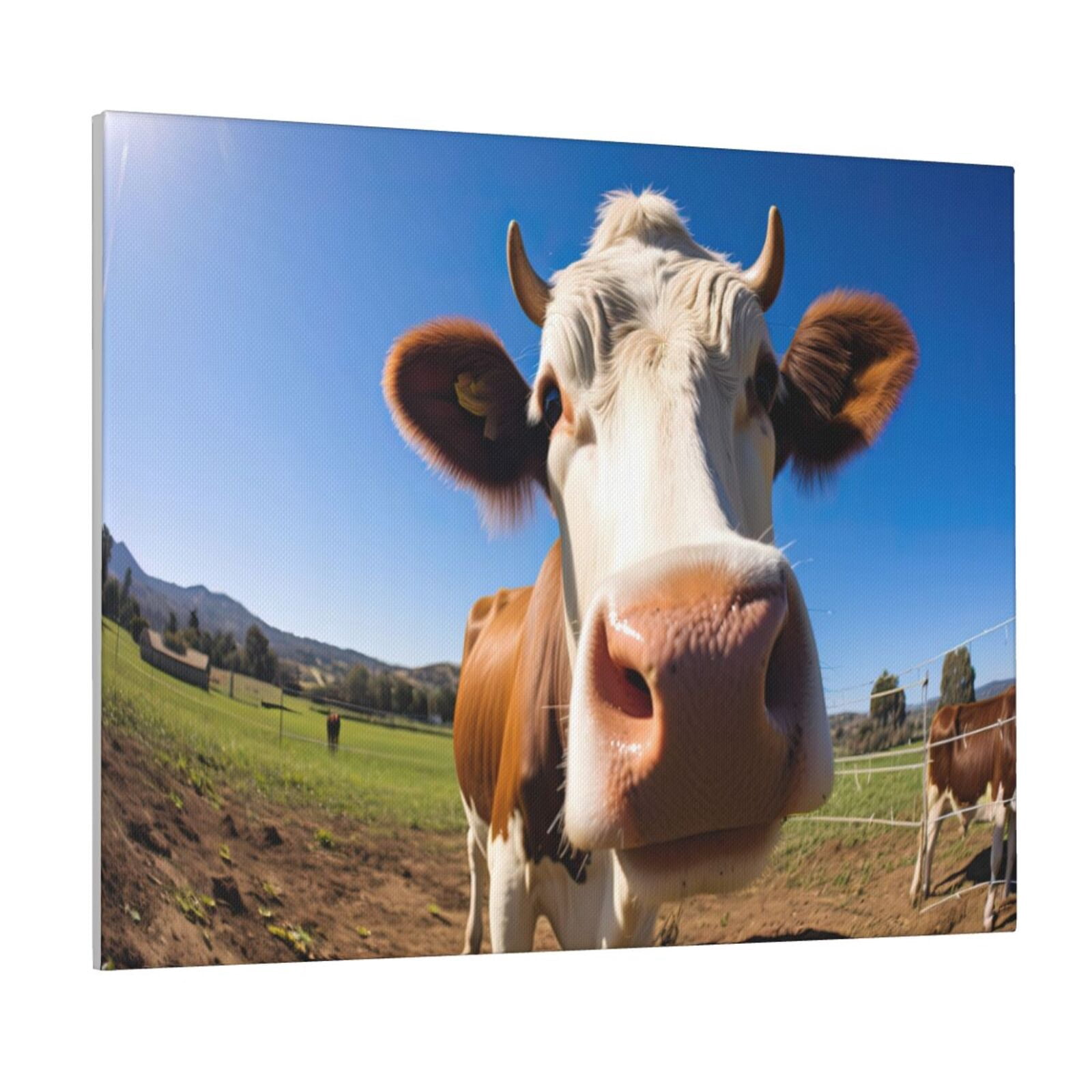 Kdxio Blue Sky Meadow Cute Cow Pattern Canvas Wall Art for Living Room ...