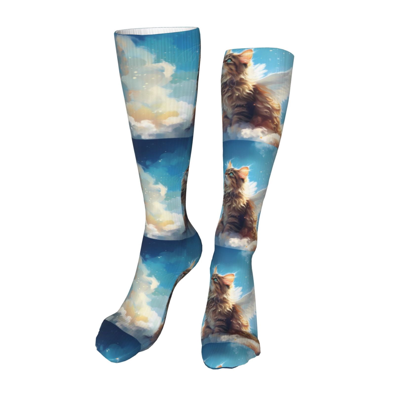 Kdxio Blue Sky Winged Cat Funny Silky Novelty Funky Long Knee High ...