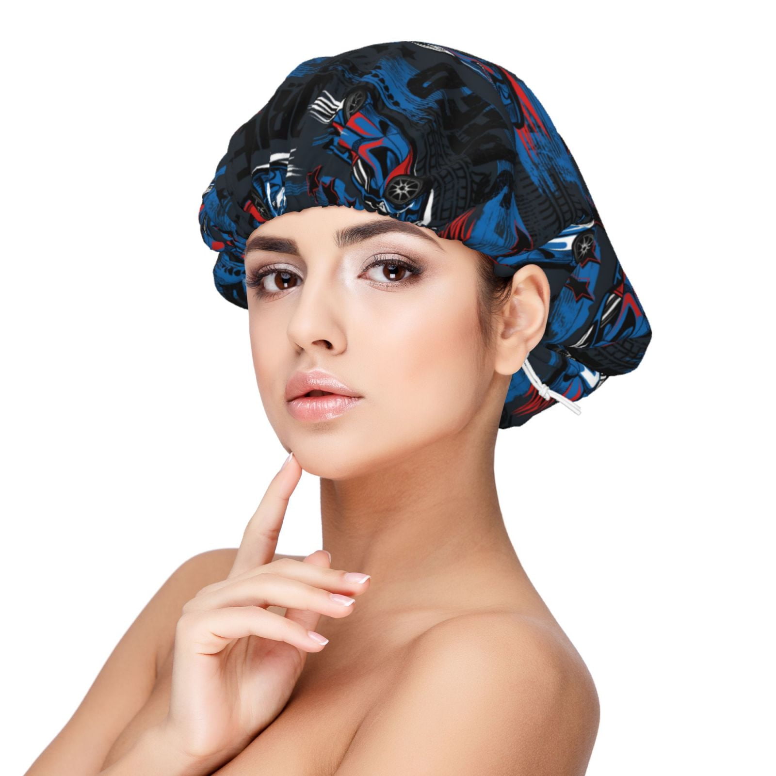 Kdxio Blue Sports Car Pattern Satin Bonnet Silk Bonnet Hair Bonnet for ...