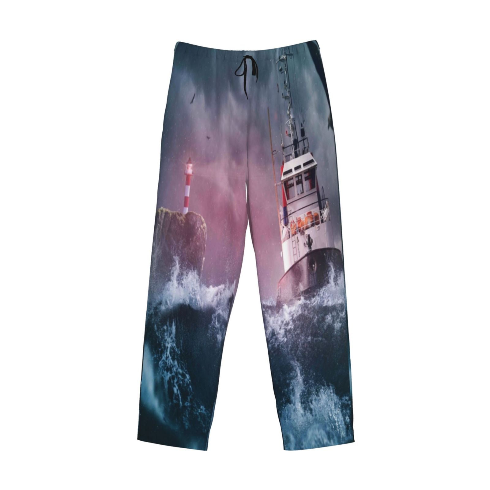 Kdxio Boat Lighthouse Storm Waves Print Men's Sleep Pajama Pant Lounge ...