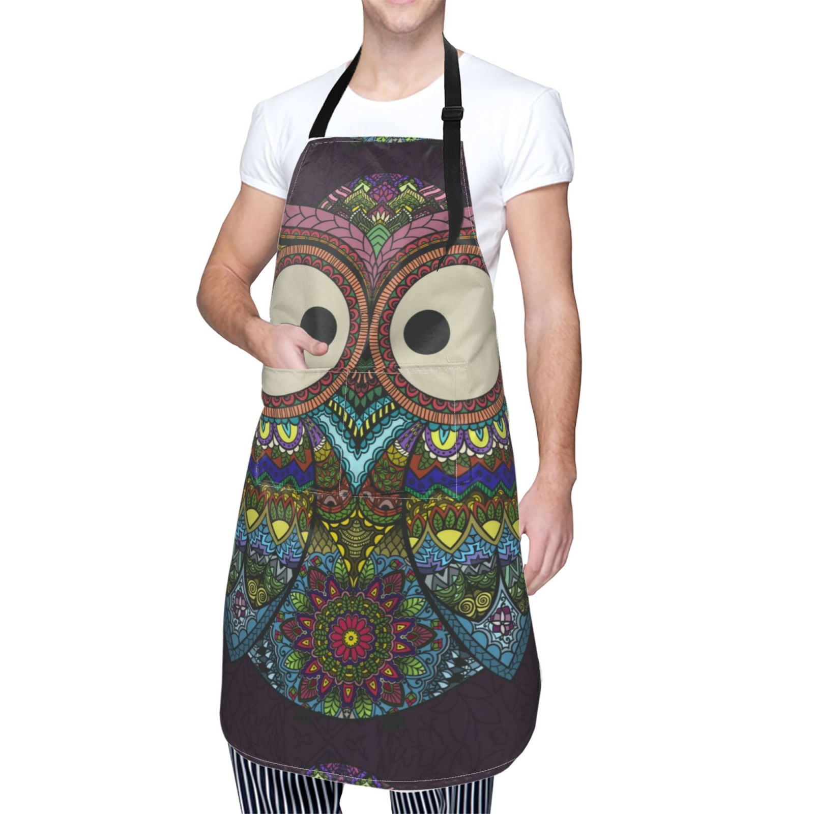 Kdxio Boho Owl Apron with Pockets Adjustable Kitchen Aprons for Men ...