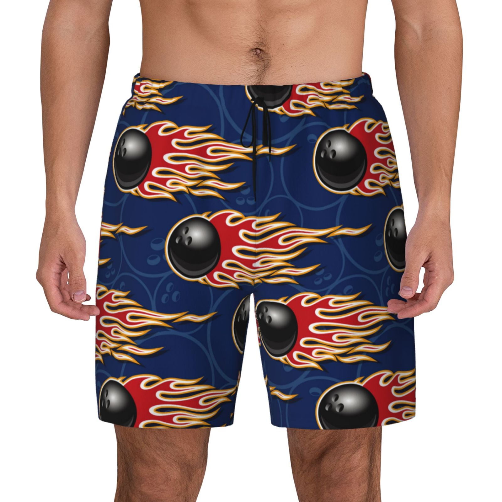 Kdxio Bowling Ball And Flame Print Men's Swim Trunks with Compression ...