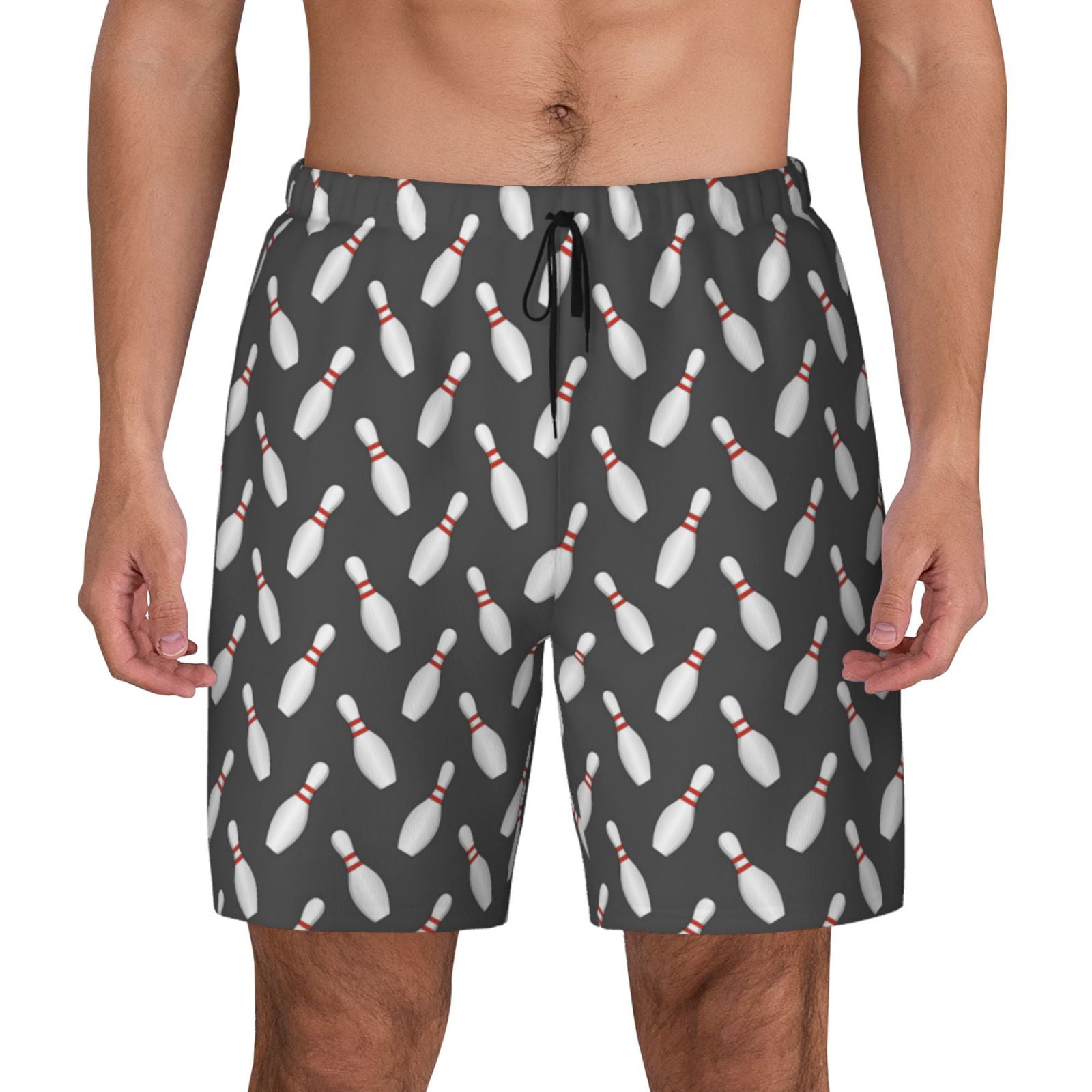 Kdxio Bowling Pins Print Men's Swim Trunks with Compression Liner 7 ...