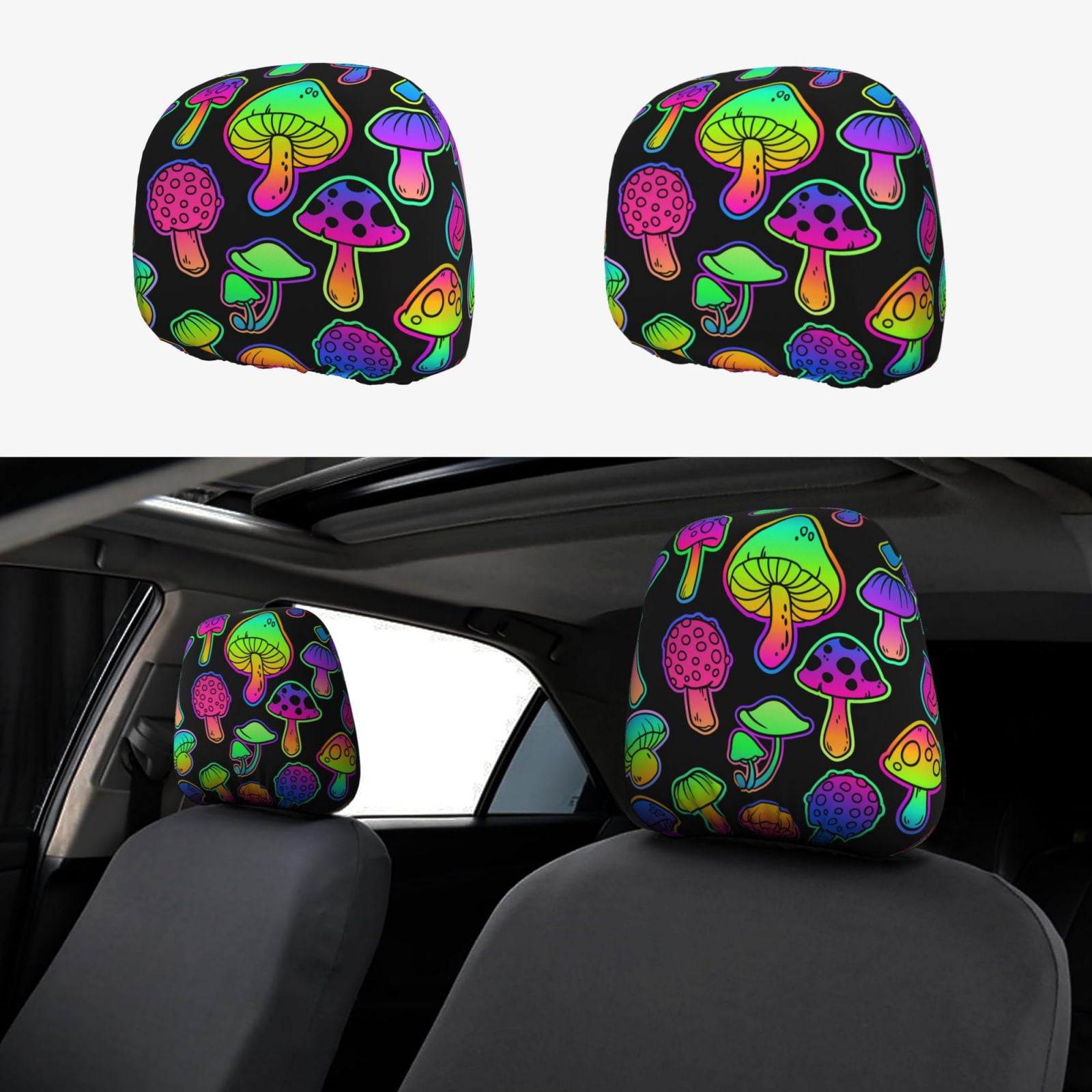 Kdxio Bright Mushrooms Pattern Print 2 Piece Car Head Rest Covers Set ...