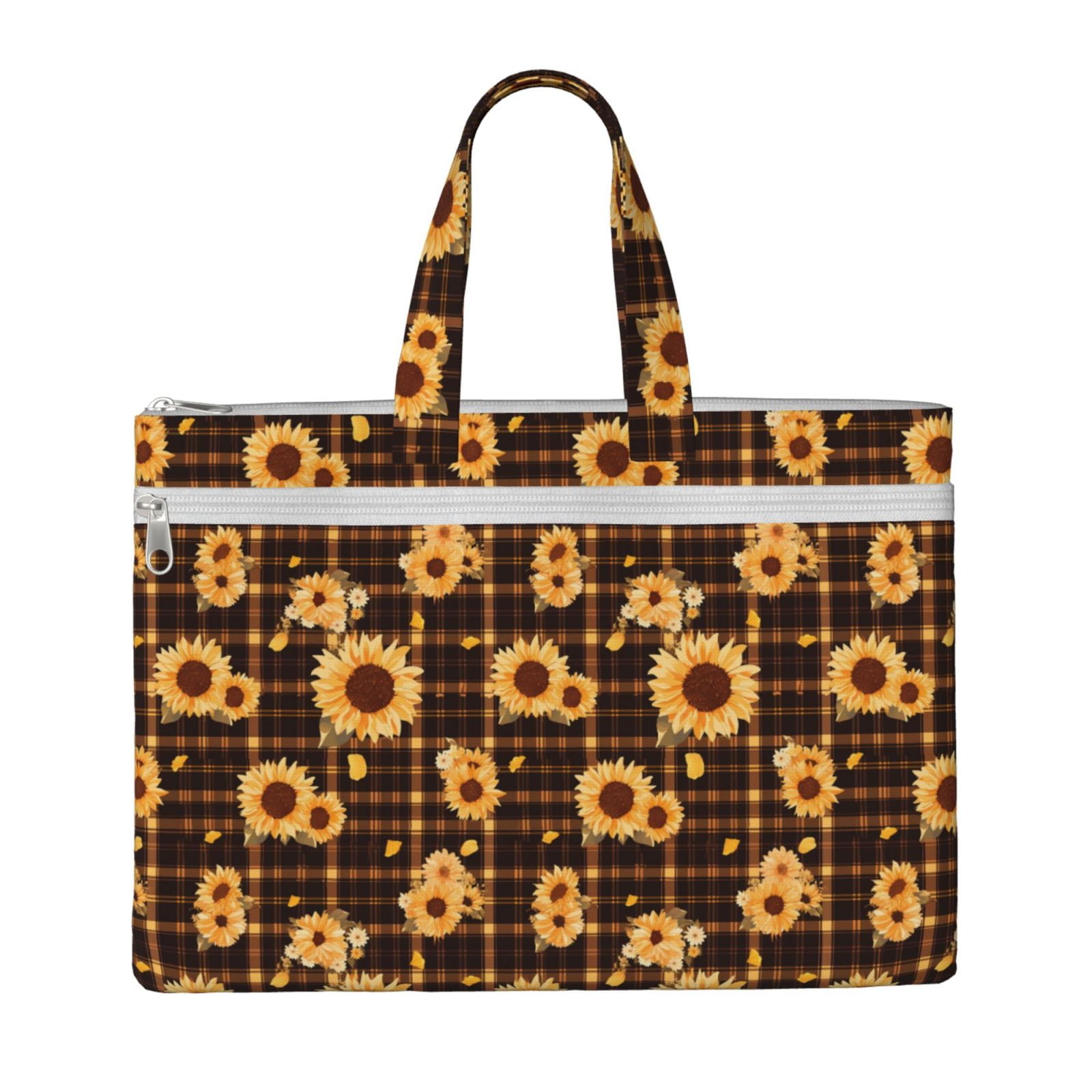 Kdxio Brown Plaid Sunflower File Tote Document Bag Business Briefcase ...