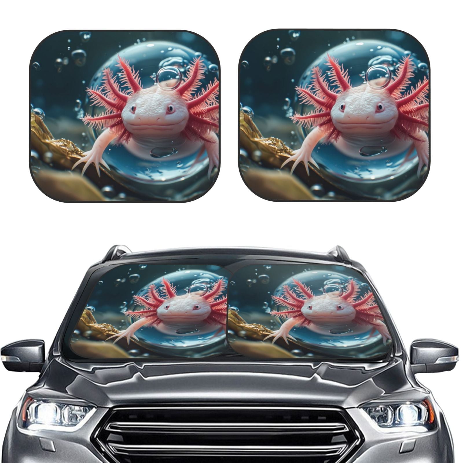 Kdxio Bubbles Axolotl Fantasy Print 2-Piece Sun Shade Front Windshield ...