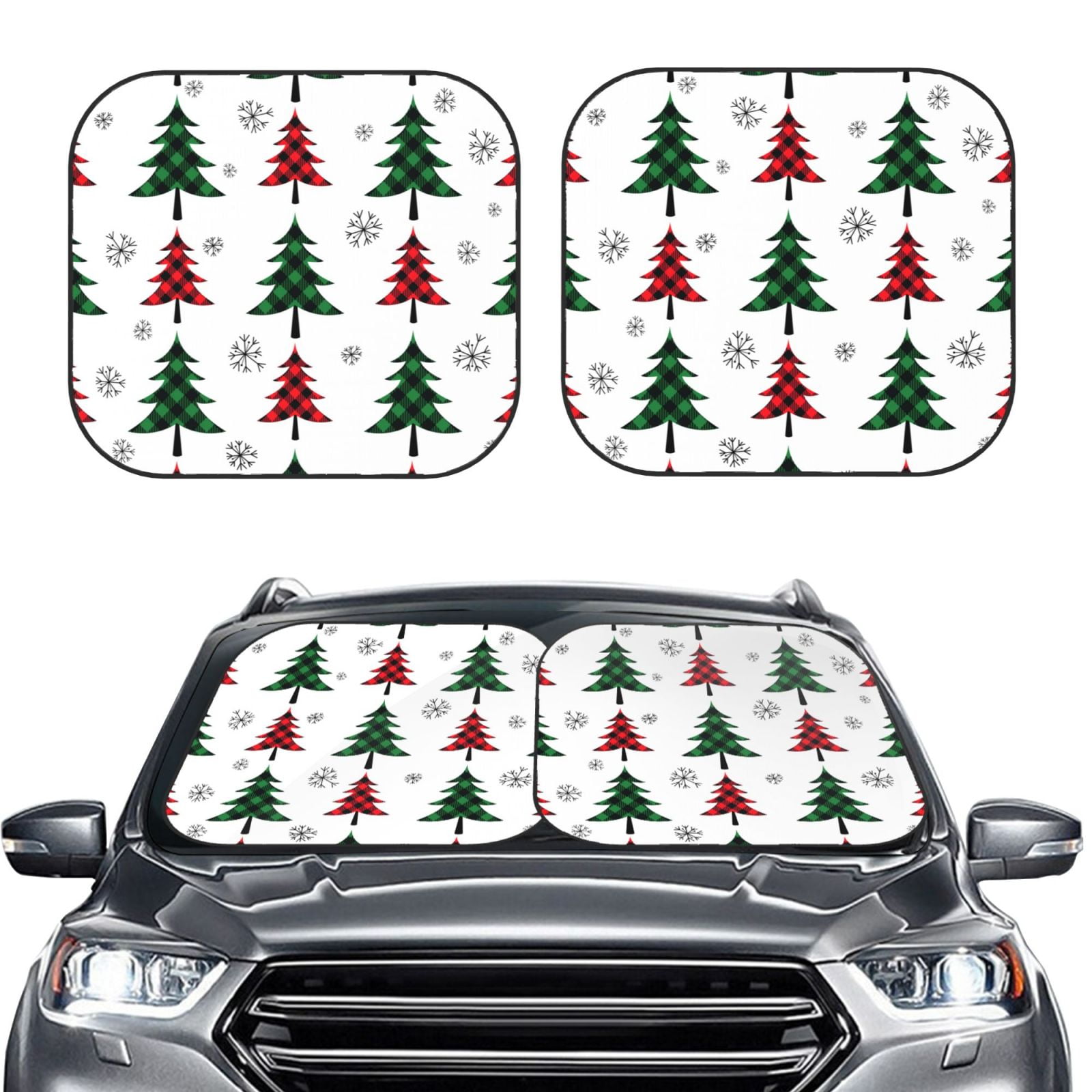 Kdxio Buffalo Plaid Christmas Trees Print 2-Piece Sun Shade Front ...