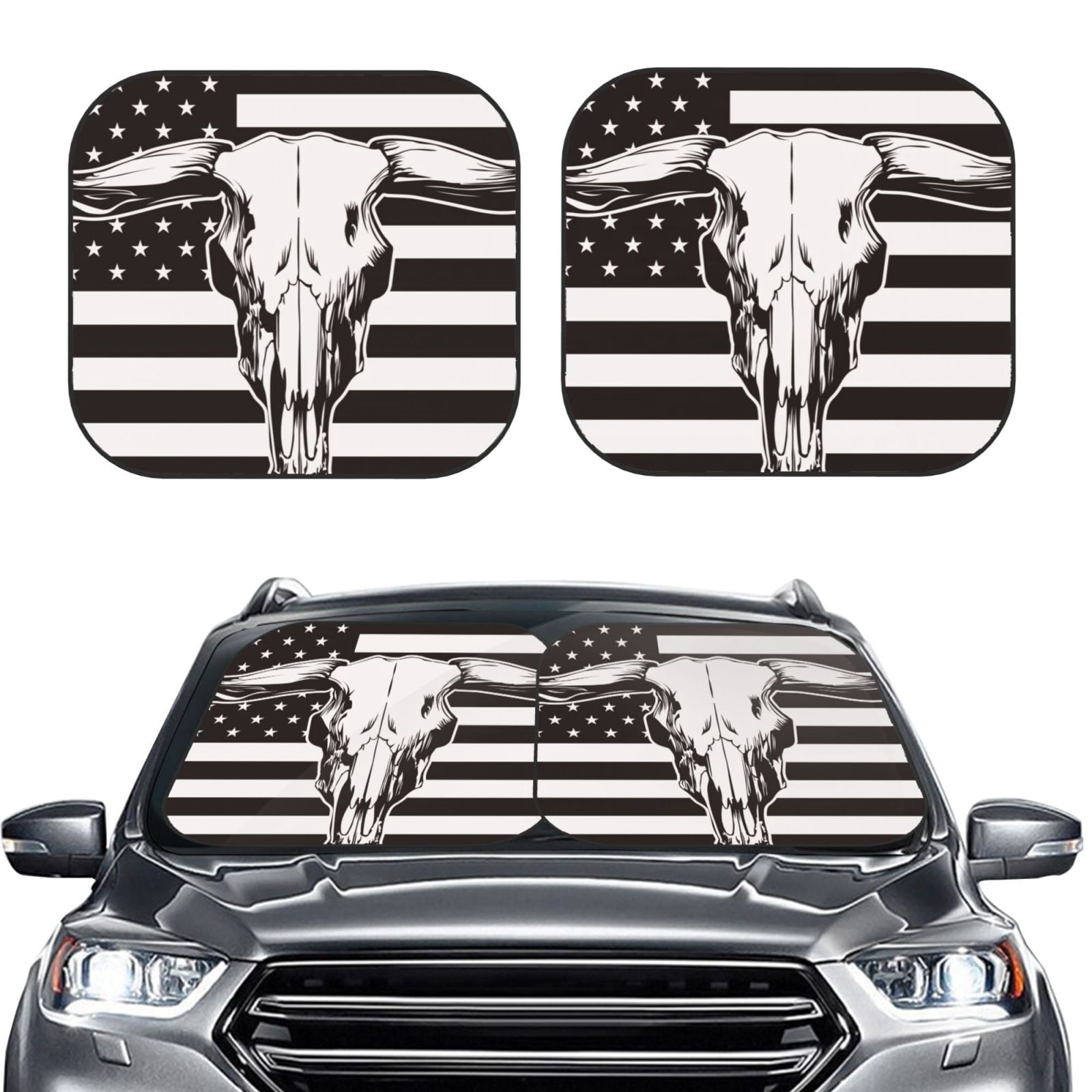 Kdxio Bull Skull On The Us Flag Print 2-Piece Sun Shade Front ...
