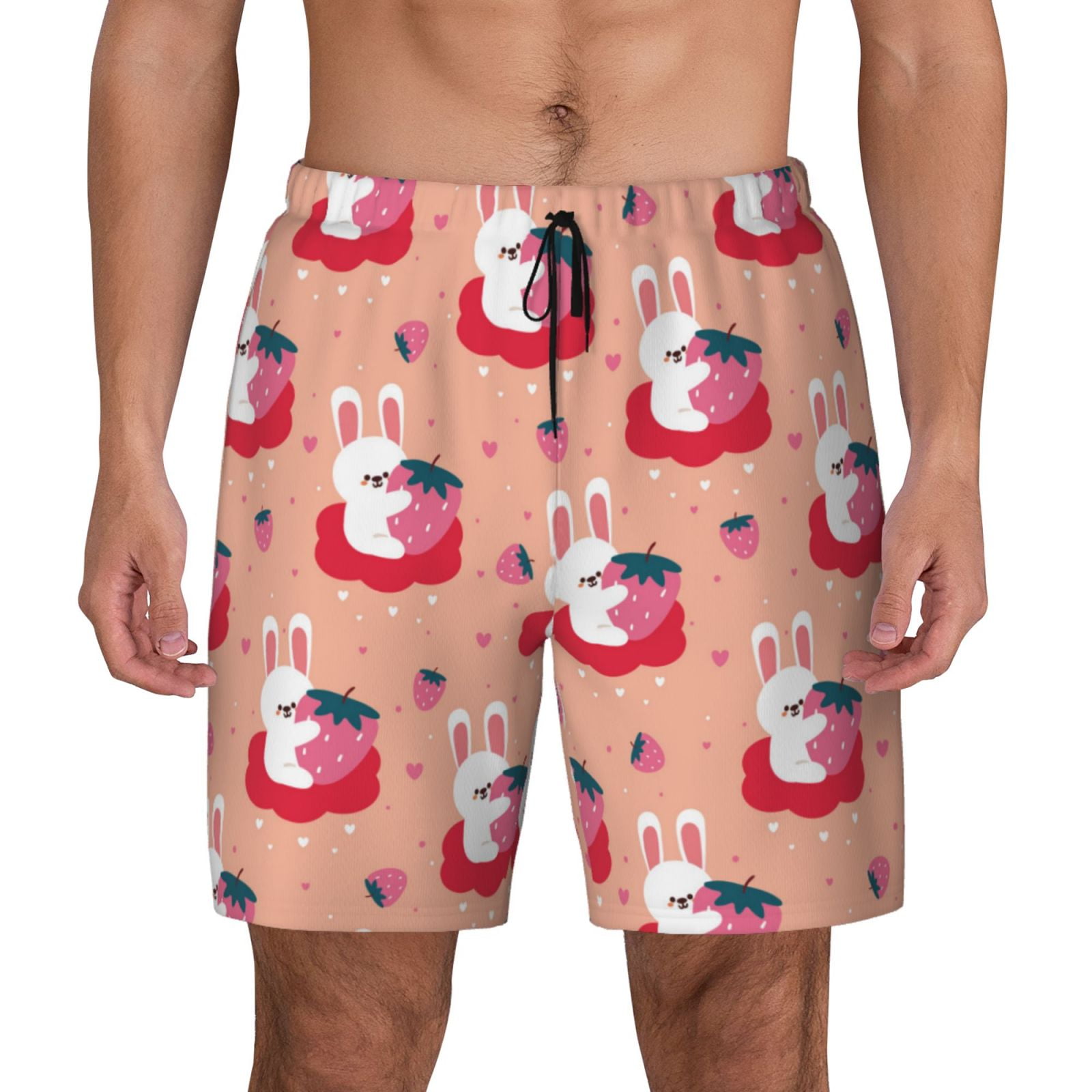 Kdxio Bunny And Strawberry Print Men's Swim Trunks with Compression ...