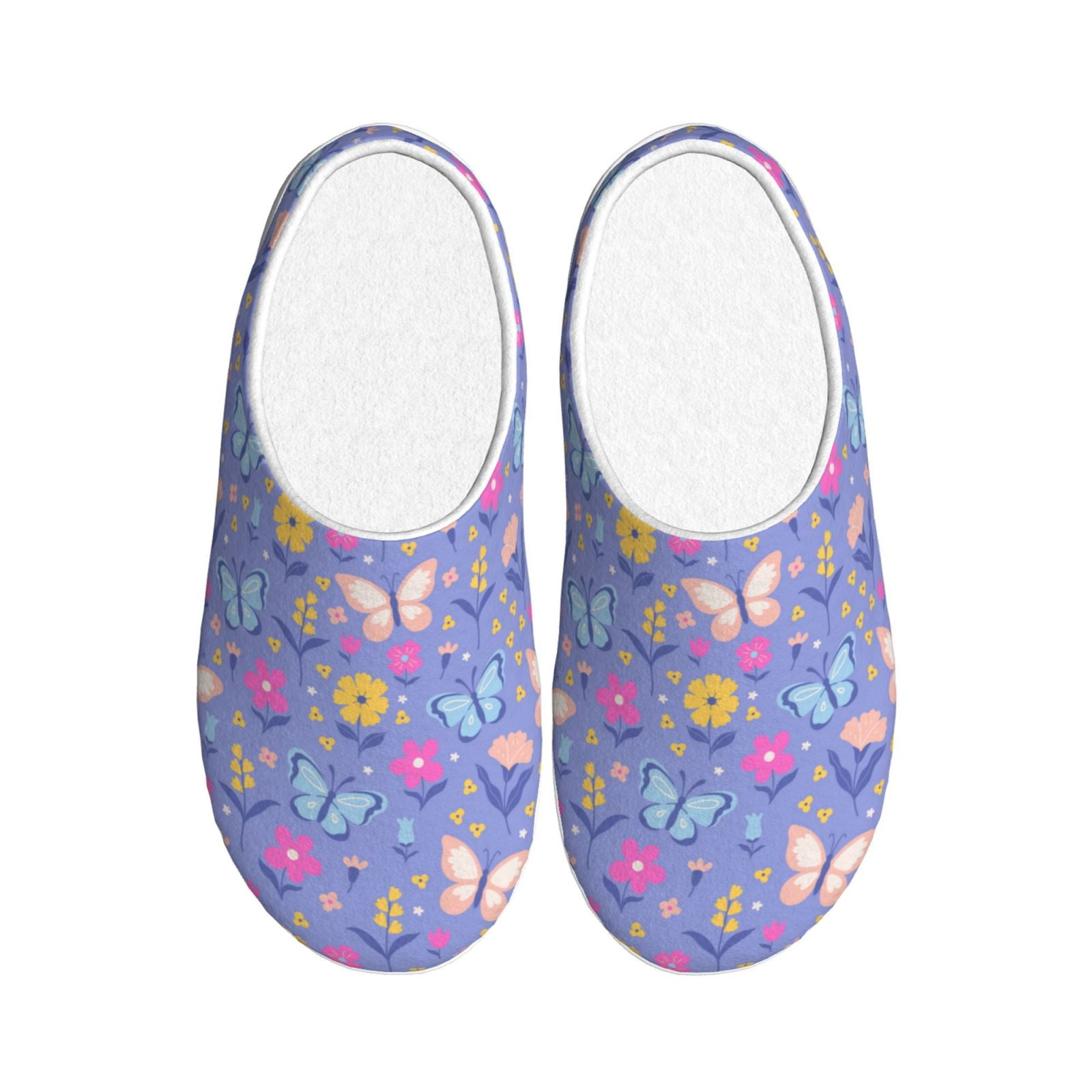 Kdxio Butterflies And Flowers Women's Men's Slippers Plush Slip-On ...