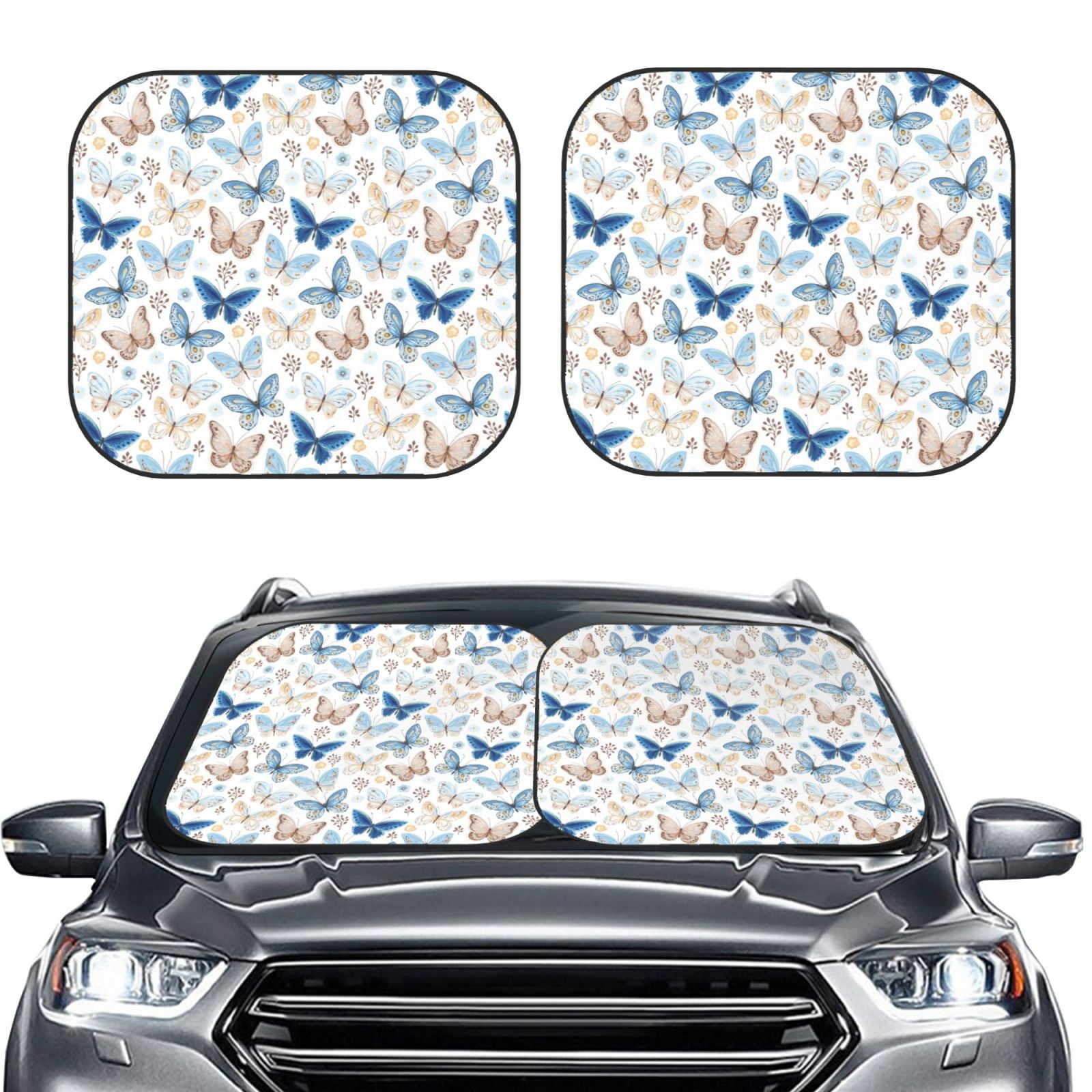 Kdxio Butterfly Print 2-Piece Sun Shade Front Windshield - Foldable Car ...