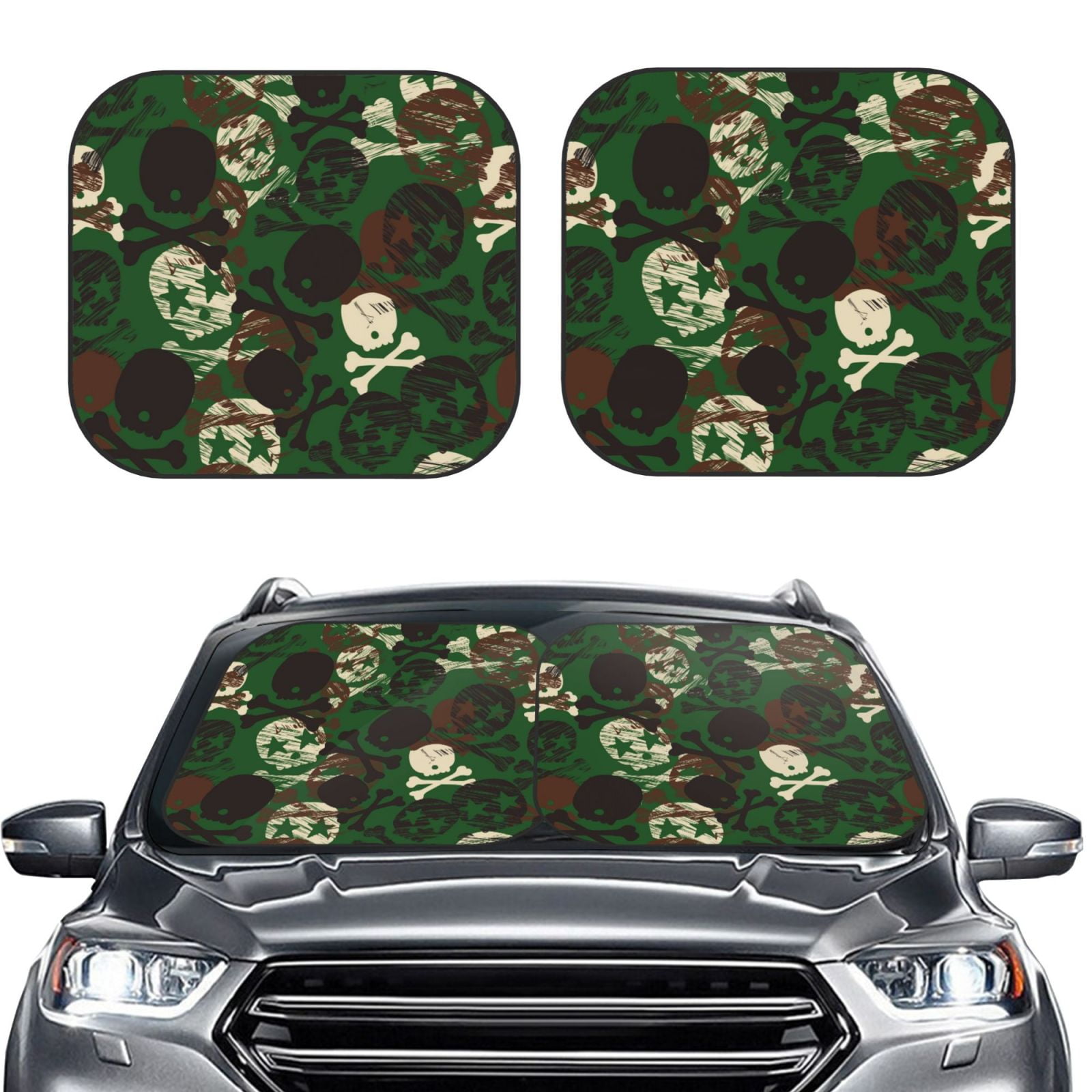 Kdxio Camouflage Skull Print 2-Piece Sun Shade Front Windshield ...