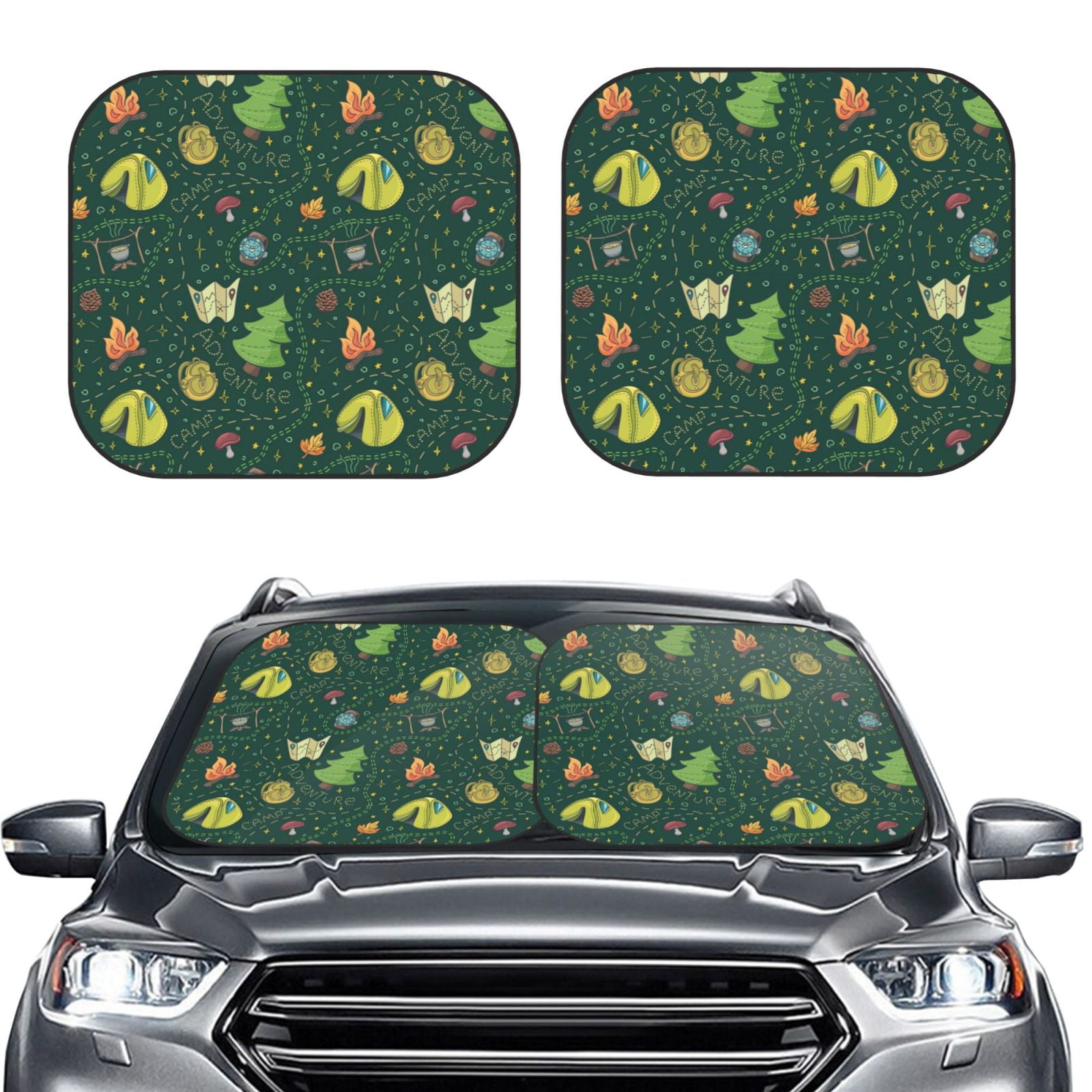 Kdxio Camp In The Forest Print 2-Piece Sun Shade Front Windshield ...
