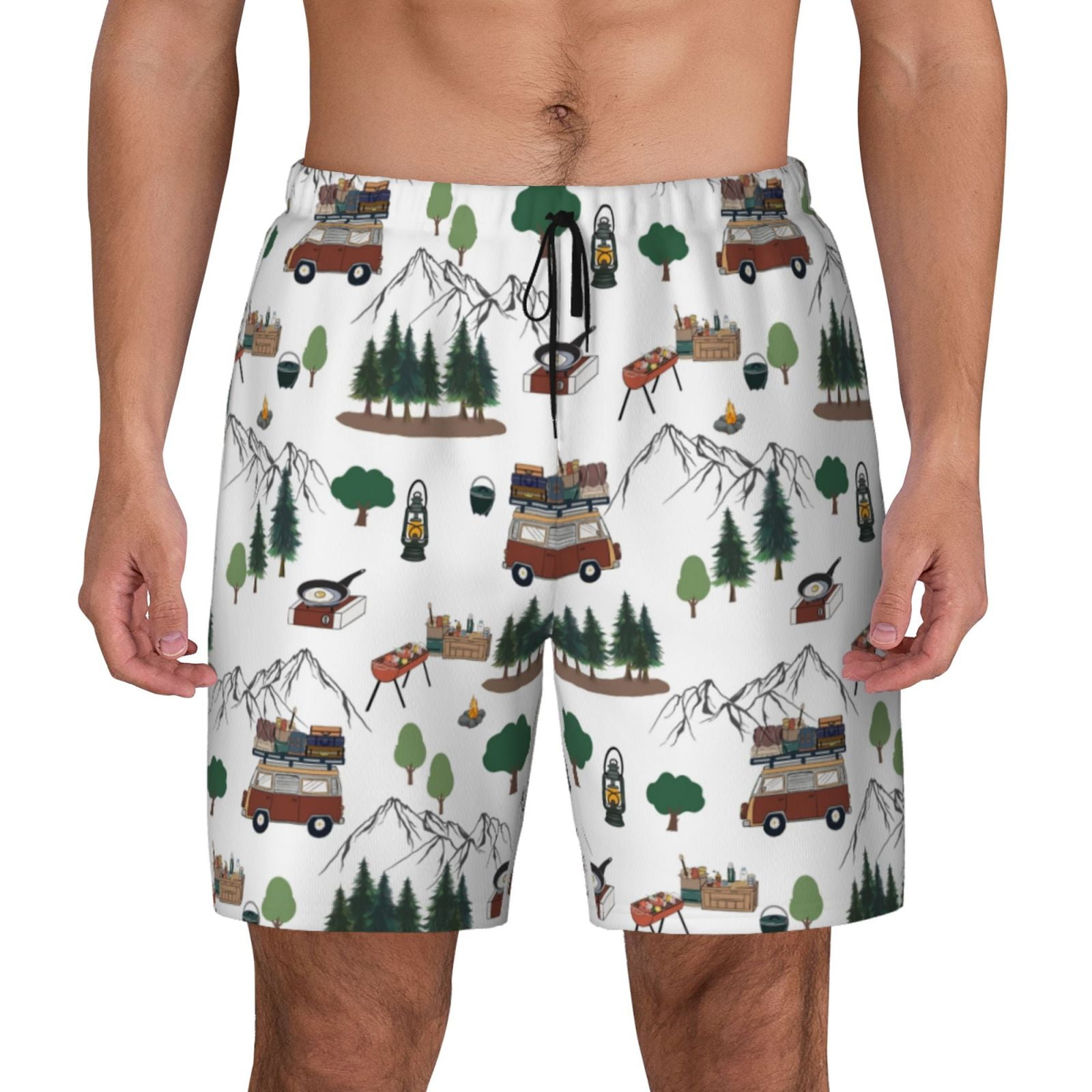 Kdxio Camping Caravan 2 Print Men's Swim Trunks with Compression Liner ...