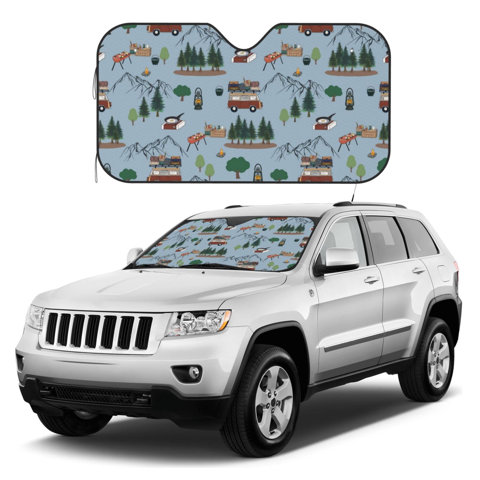 Kdxio Camping Caravan Print Windshield Sun Shade, Foldable Sun Blocker ...