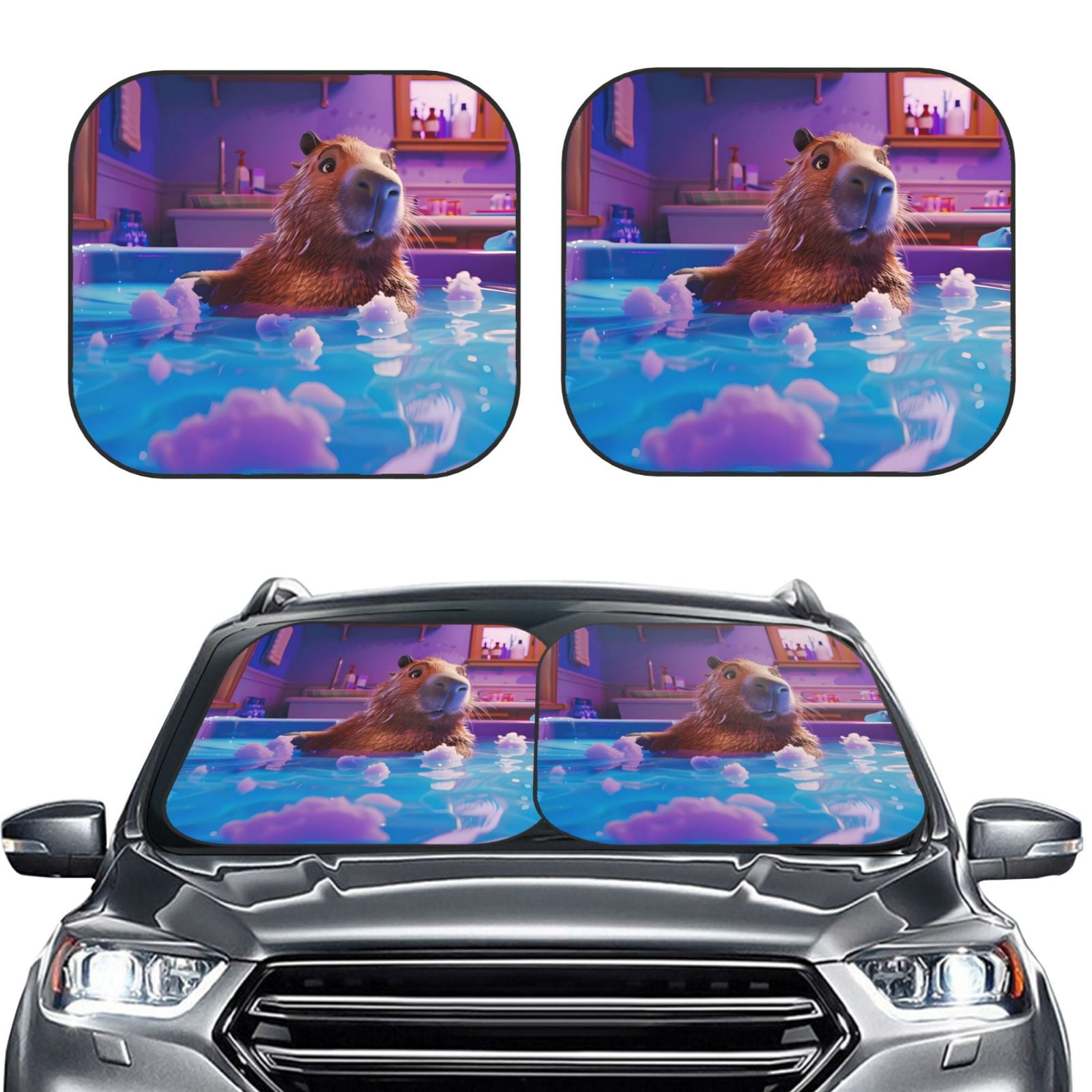 Kdxio Capybara Bathtub Fun Print 2-Piece Sun Shade Front Windshield ...