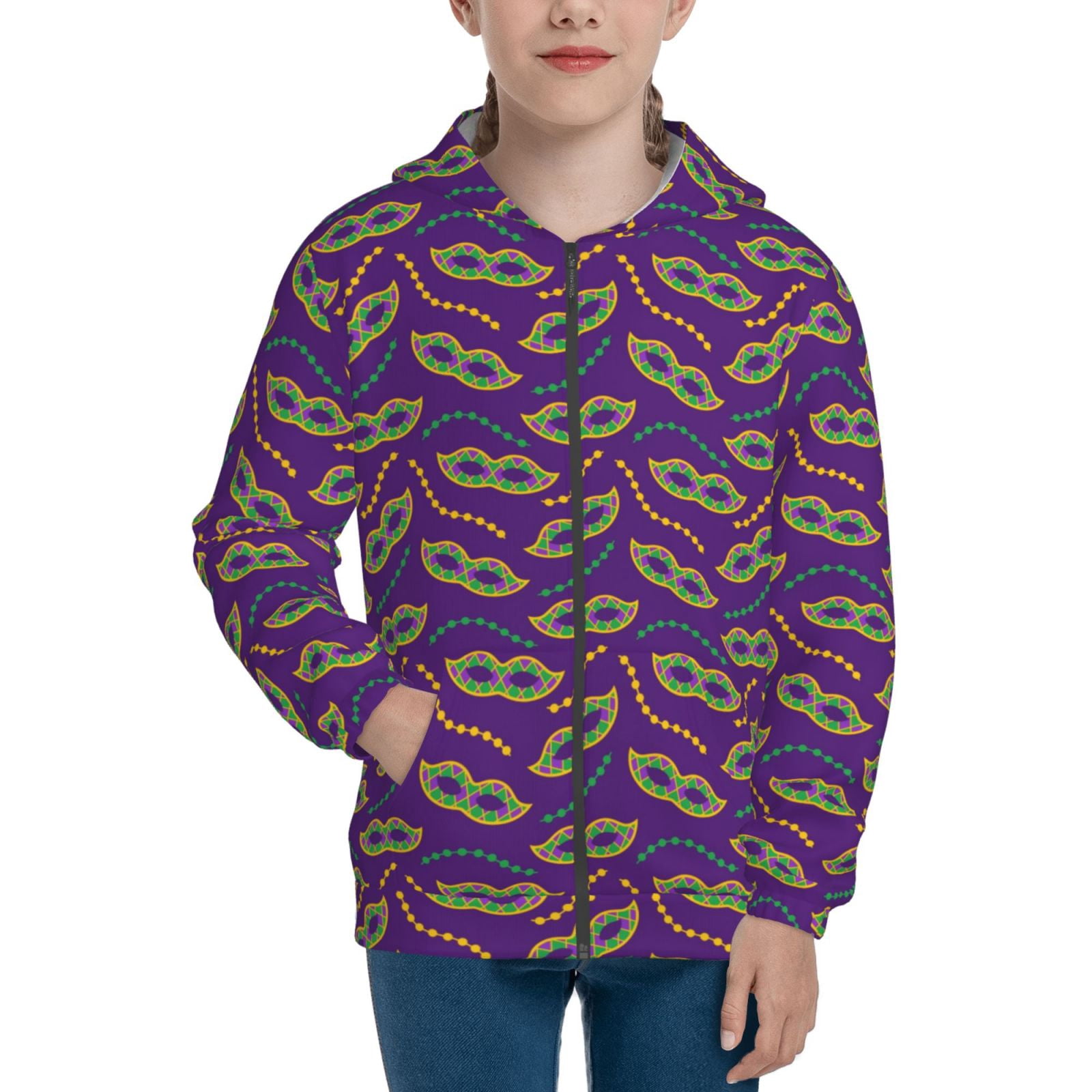 Kdxio Carnival Masks and Beads Pattern Kids Boys Girls Zip Up Hoodie 3D ...