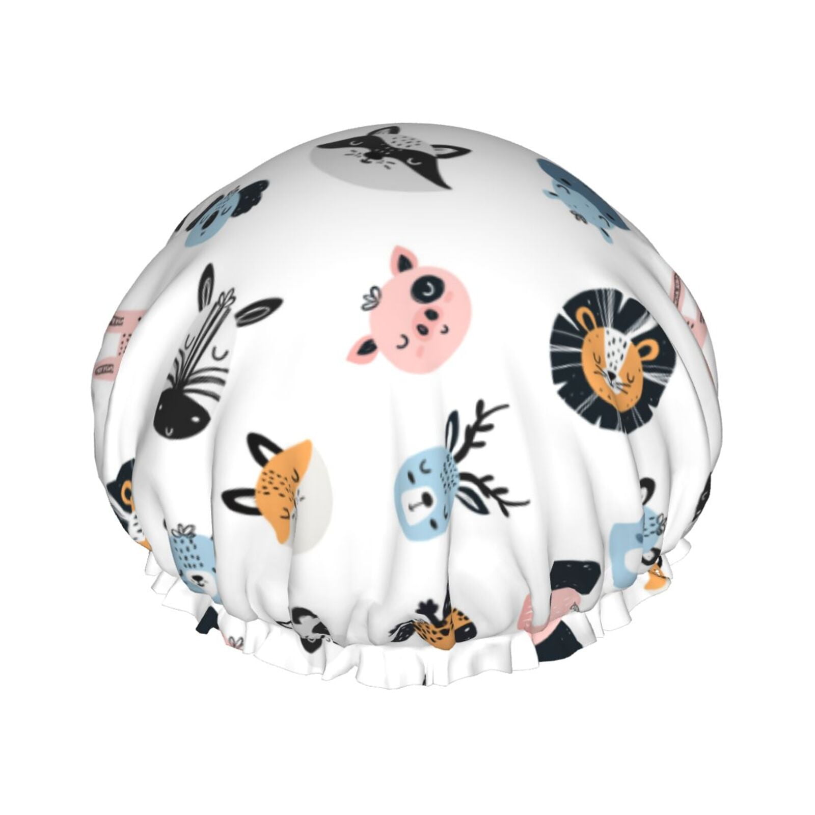 Kdxio Cartoon Animals Print Shower Cap for Women,Elastic and Reusable ...