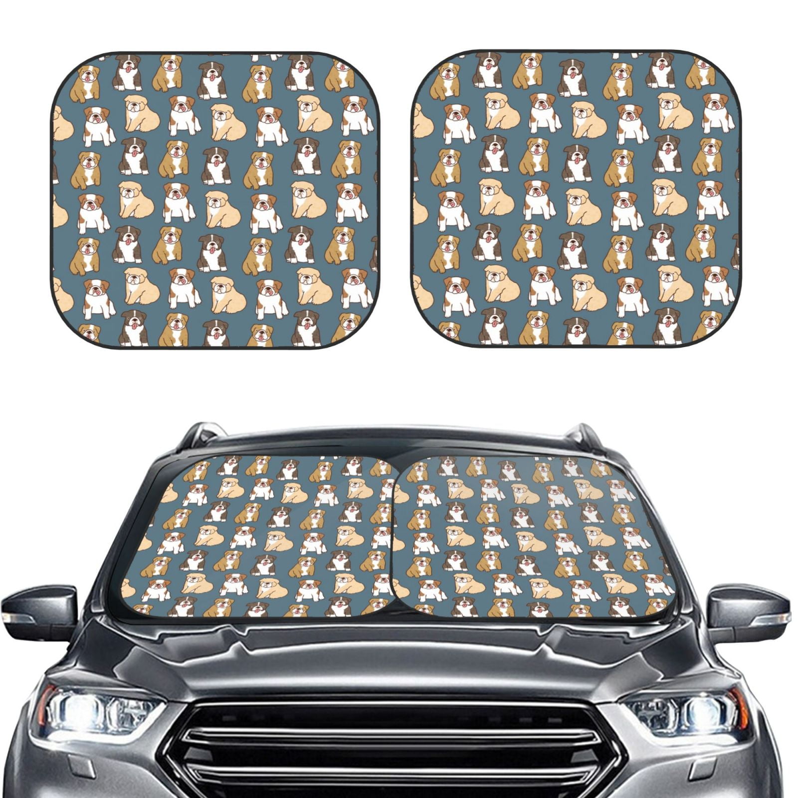 Kdxio Cartoon Bulldog 1 Print 2-Piece Sun Shade Front Windshield ...