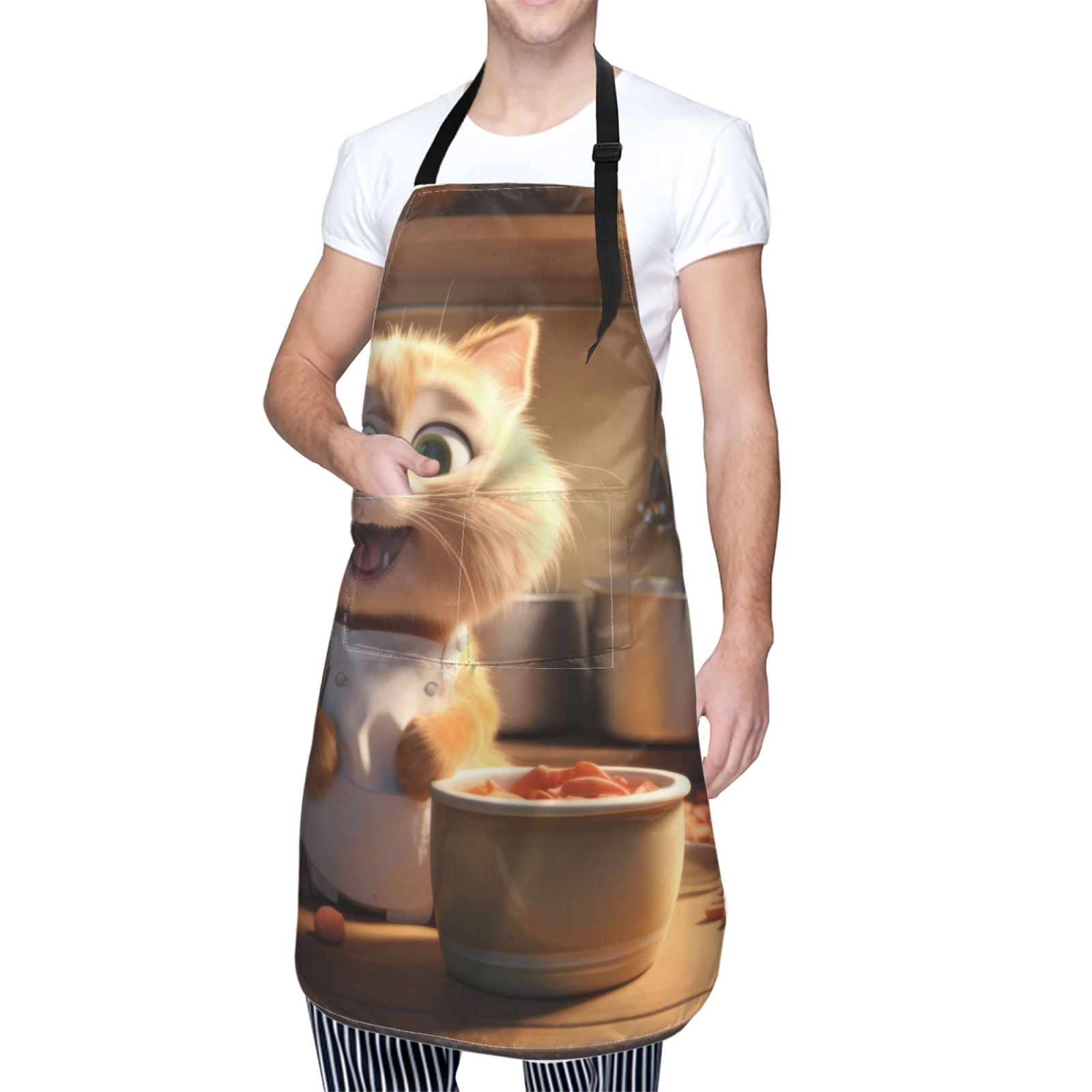 Kdxio Cartoon Cooking Cat Apron with Pockets Adjustable Kitchen Aprons ...