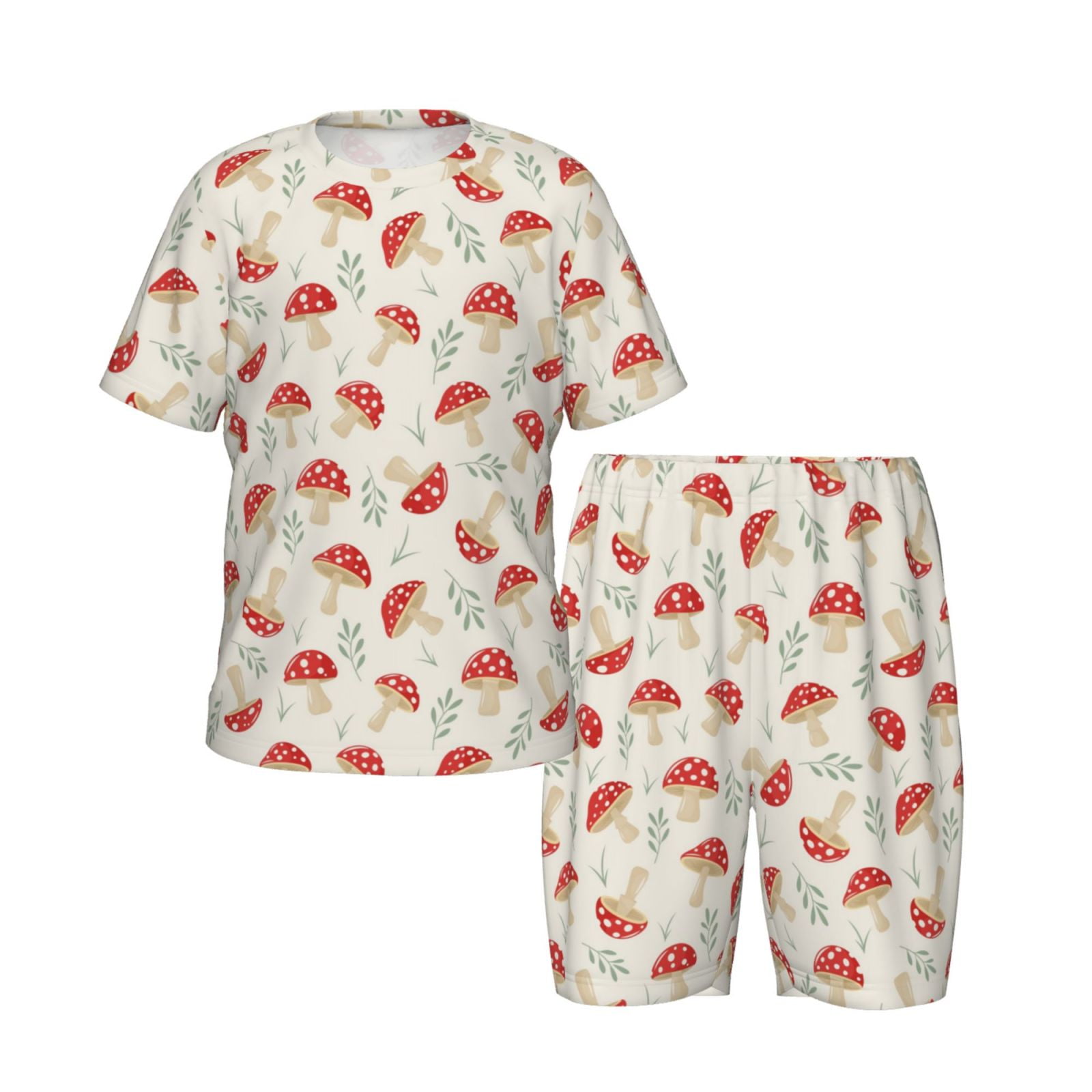 Kdxio Cartoon Flat Mushrooms Pattern Short-Sleeved Summer Pajama Set ...