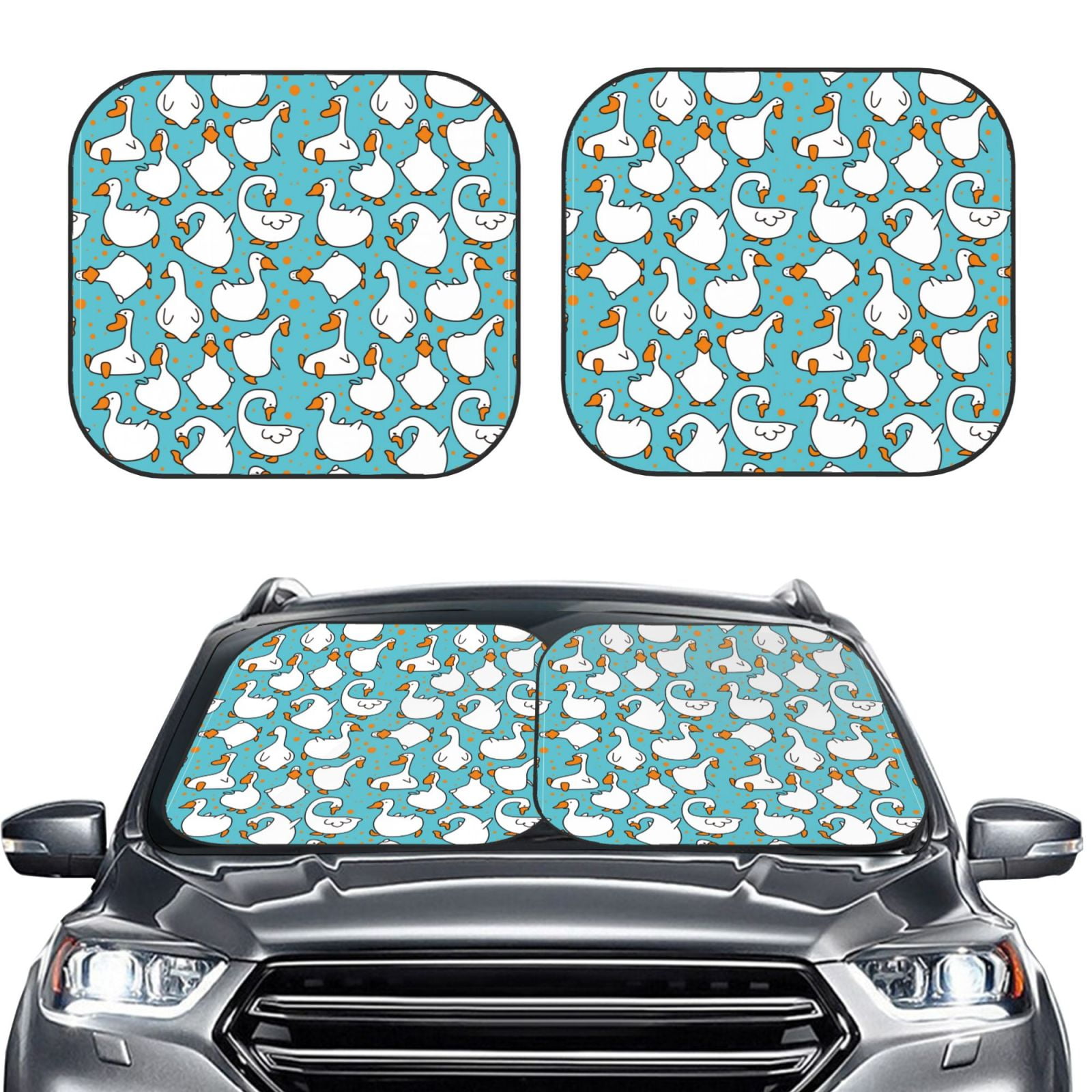 Kdxio Cartoon Funny Goose Print 2-Piece Sun Shade Front Windshield ...