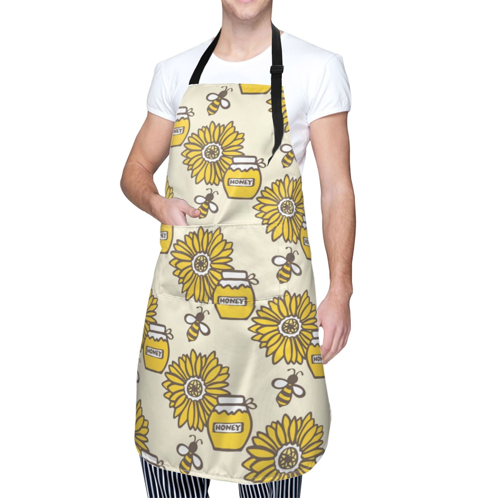 Kdxio Cartoon Honey Pot Bee Sunflower Apron with Pockets Adjustable ...