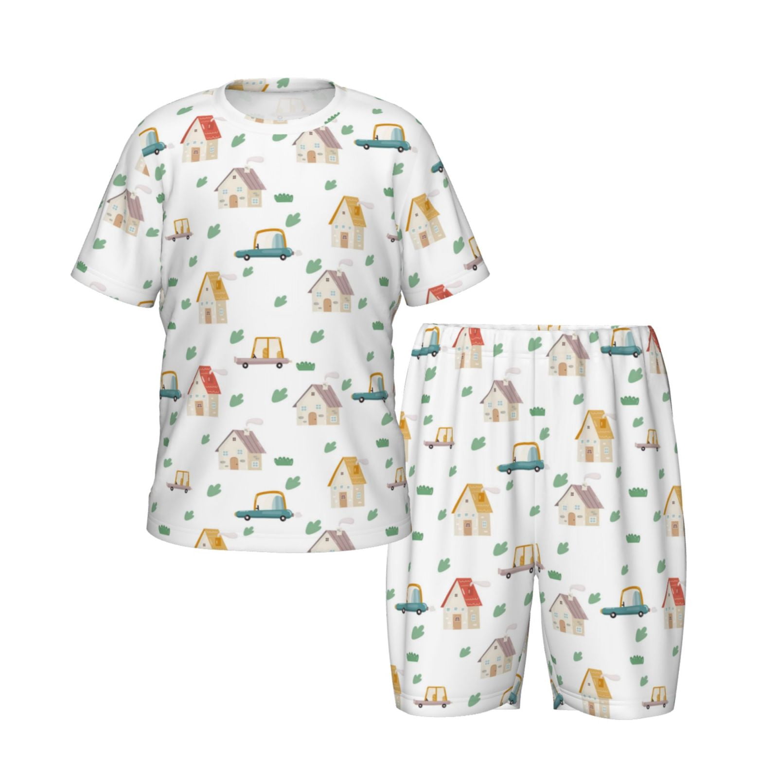 Kdxio Cartoon House Pattern Short-Sleeved Summer Pajama Set for Girls ...