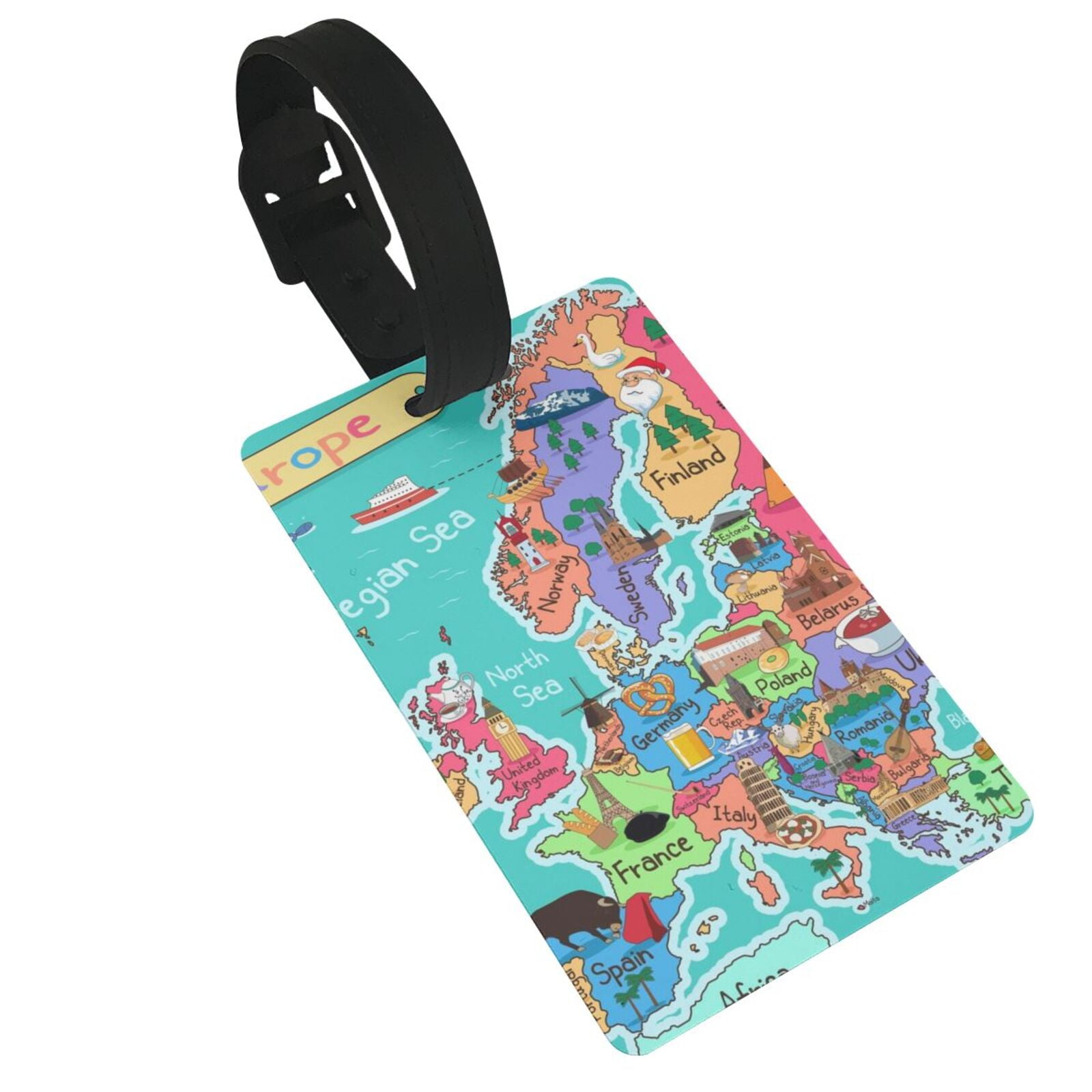 Kdxio Cartoon Map Of Europe Luggage Tags Privacy Cover ID Label ...