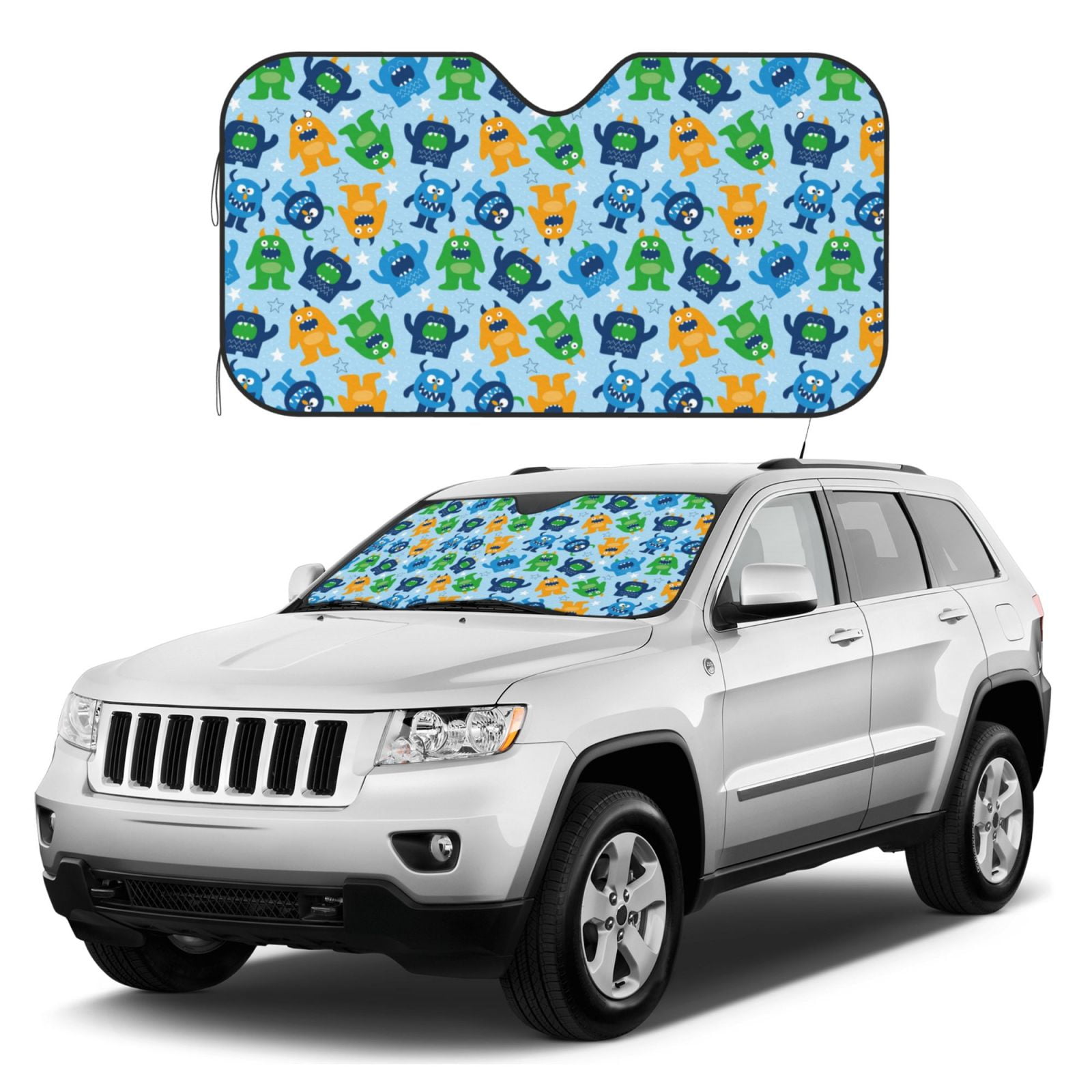 Kdxio Cartoon Monster Print Windshield Sun Shade, Foldable Sun Blocker ...
