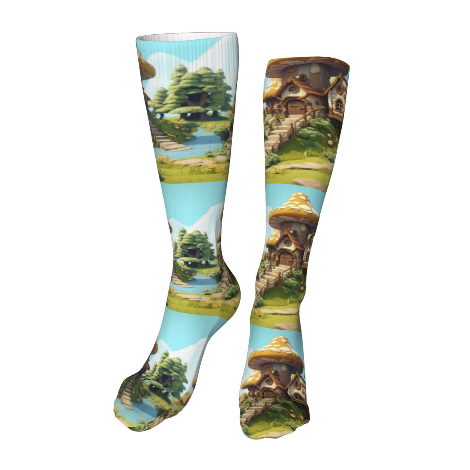 Kdxio Cartoon Mushroom House Funny Silky Novelty Funky Long Knee High ...