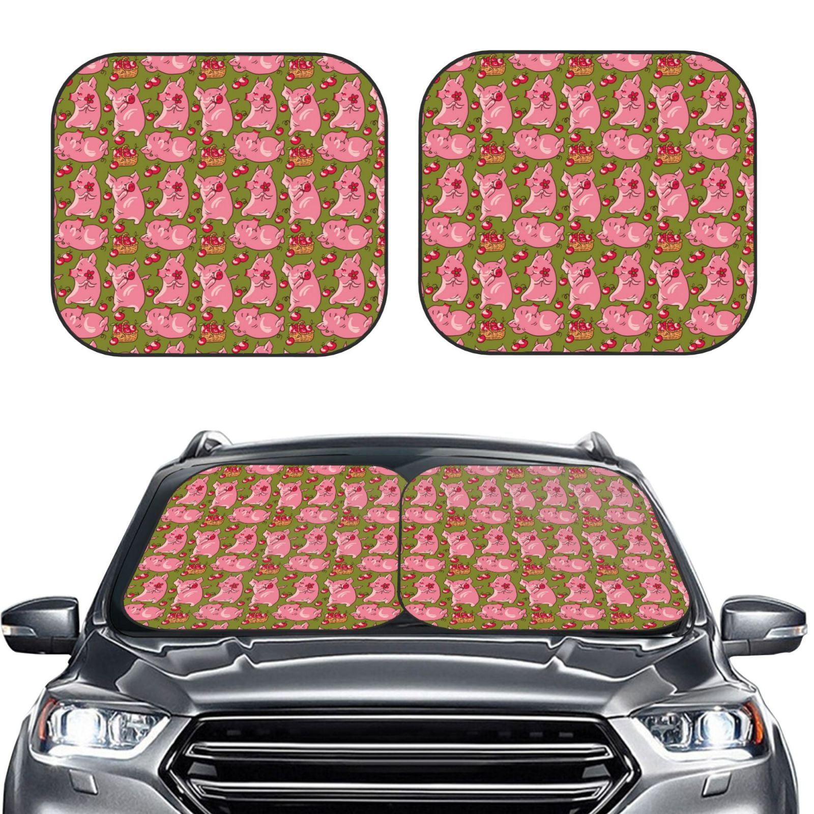 Kdxio Cartoon Pigs Print 2-Piece Sun Shade Front Windshield - Foldable ...