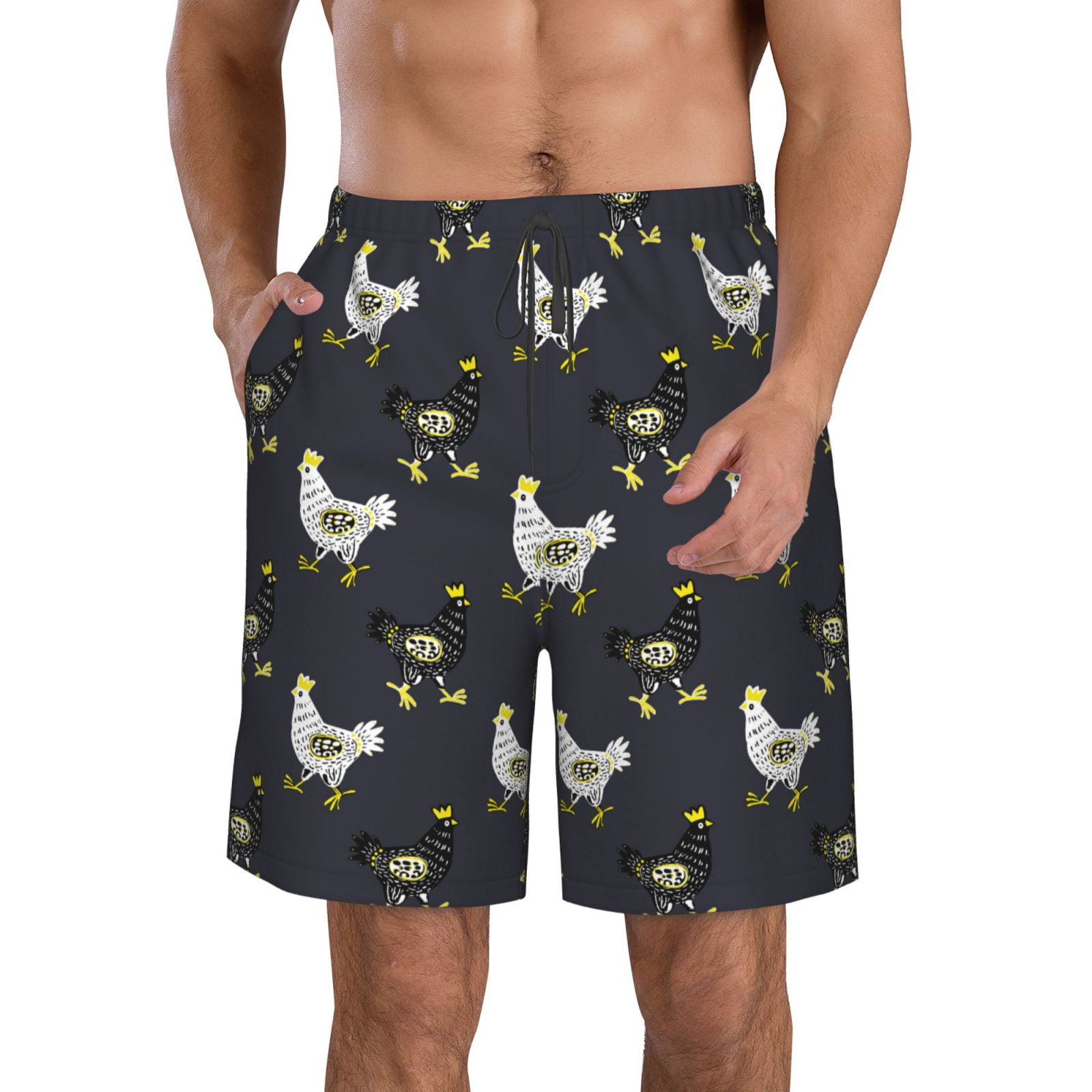 Kdxio Cartoon Rooster Pattern Mens Casual Shorts - Drawstring Summer ...