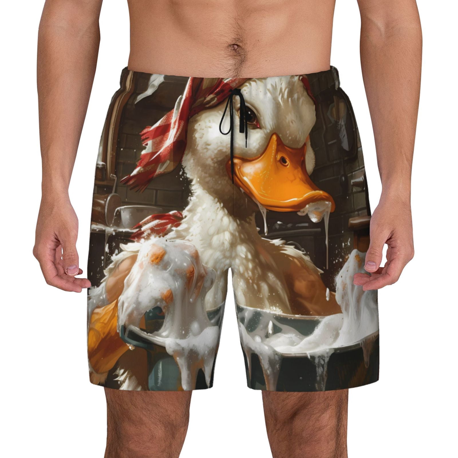 Kdxio Cartoon Scottish Duck Print Men's Swim Trunks with Compression ...