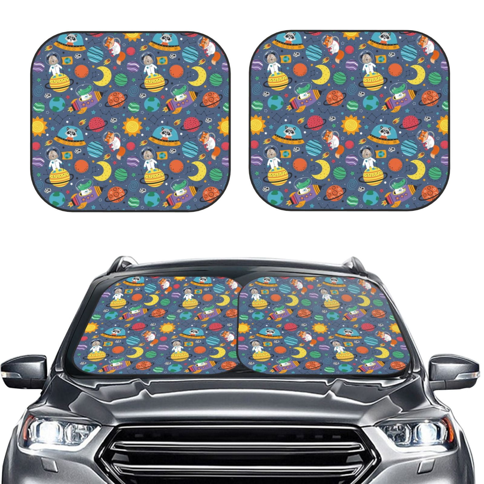 Kdxio Cartoon Space Print 2-Piece Sun Shade Front Windshield - Foldable ...