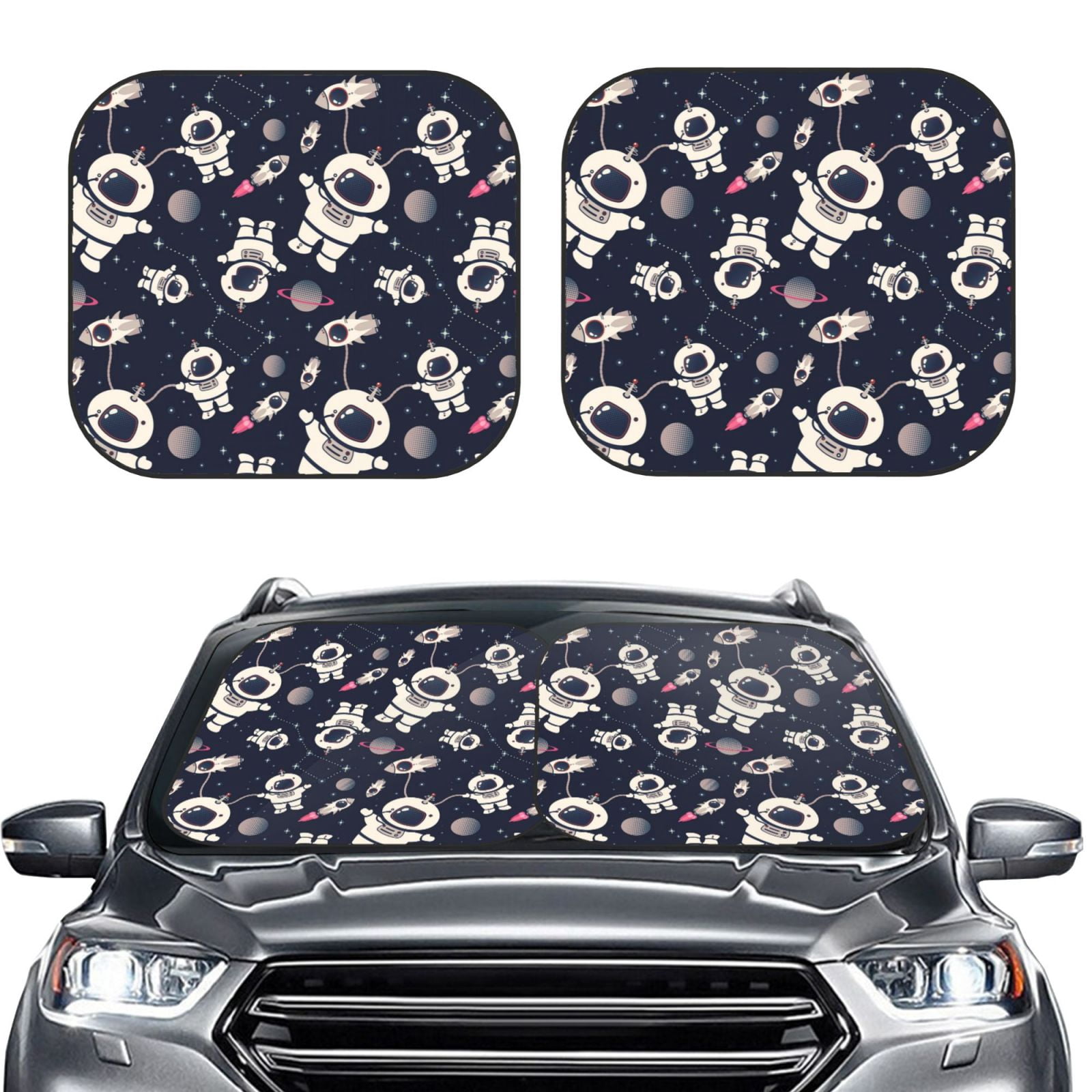 Kdxio Cartoon Spaceship Print 2-Piece Sun Shade Front Windshield ...