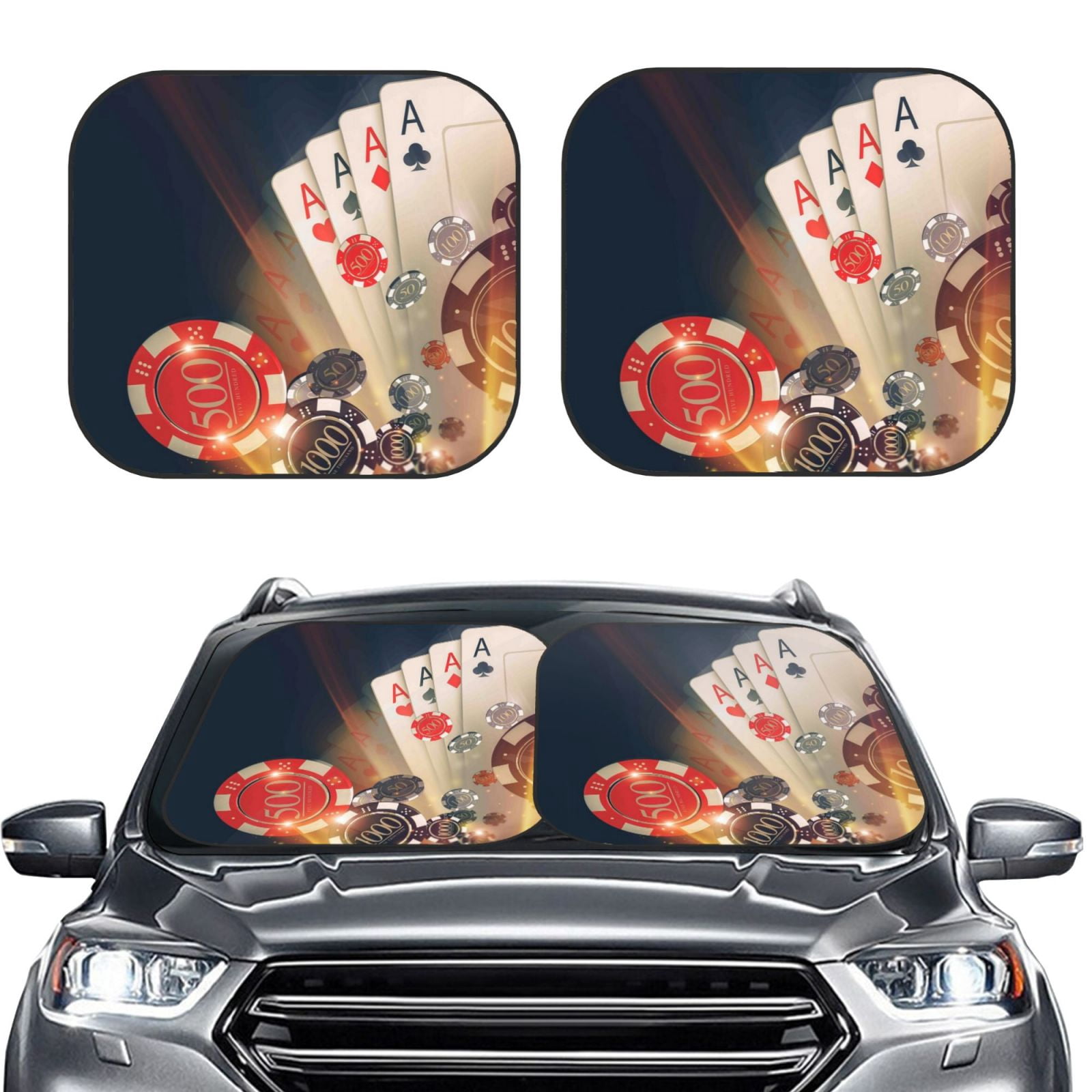 Kdxio Casino Poker Chips Print 2-Piece Sun Shade Front Windshield ...