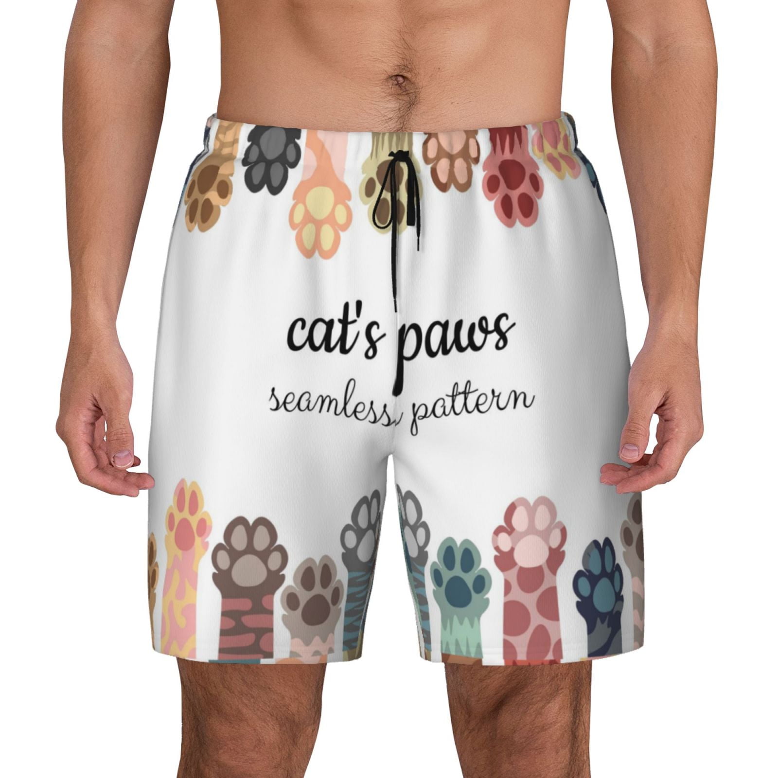 Kdxio Cat Paws Print Men'S Swim Trunks With Compression Liner 7 Inch ...