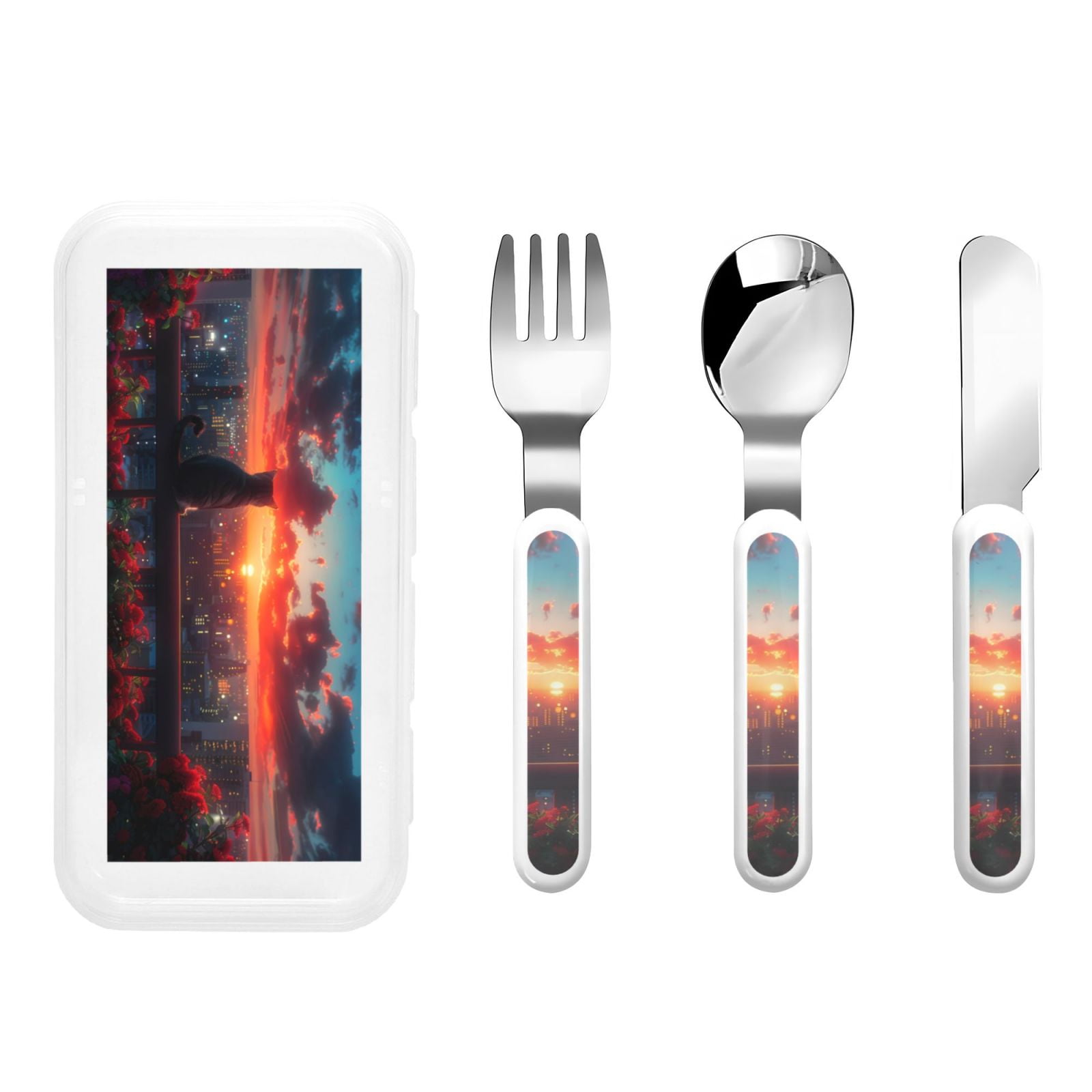 Kdxio Cat Watching City Sunset Toddler Utensils Set - Kids Silverware ...