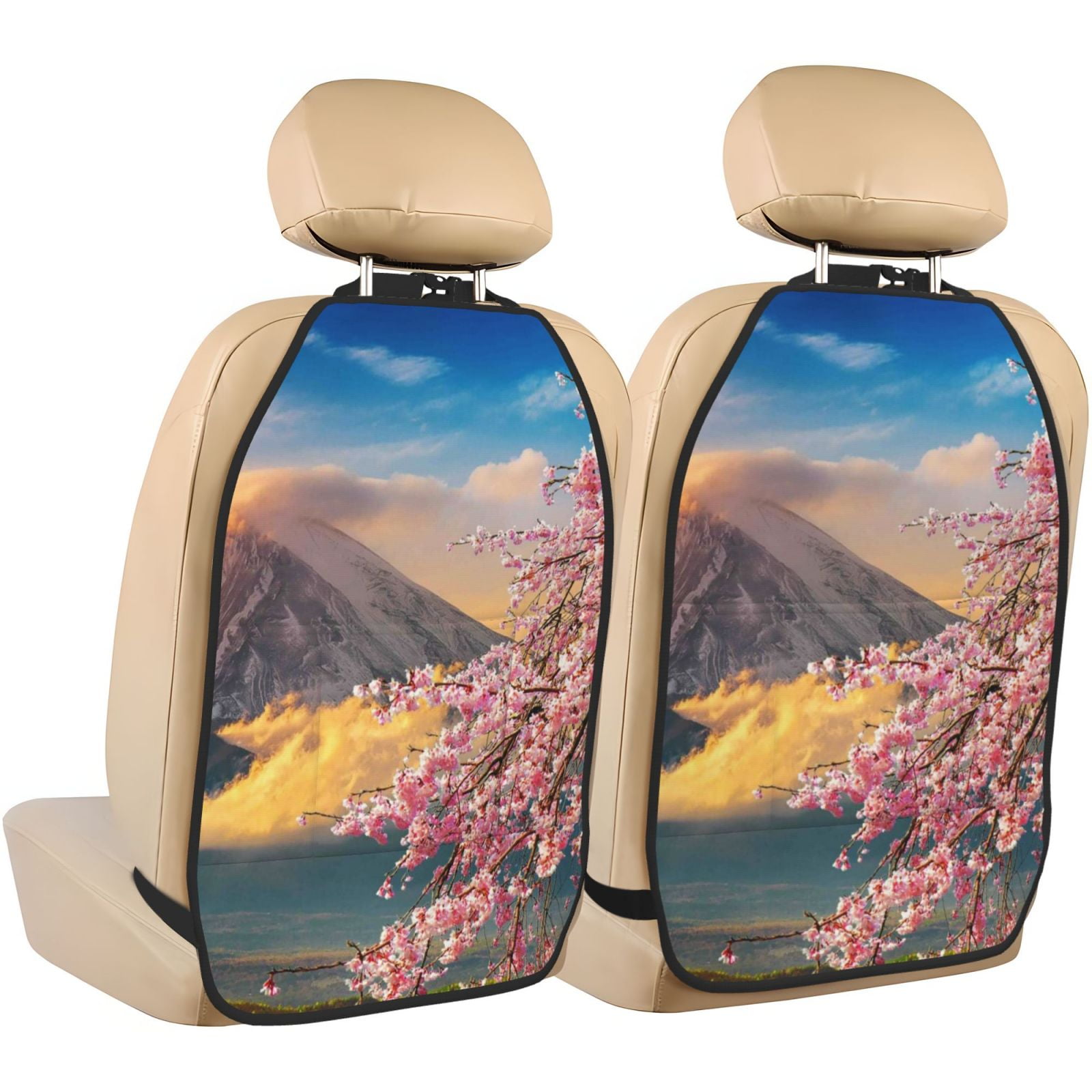 Kdxio Cherry Blossoms Print 2 Pack Car Kick Mat Seat Cover Back ...