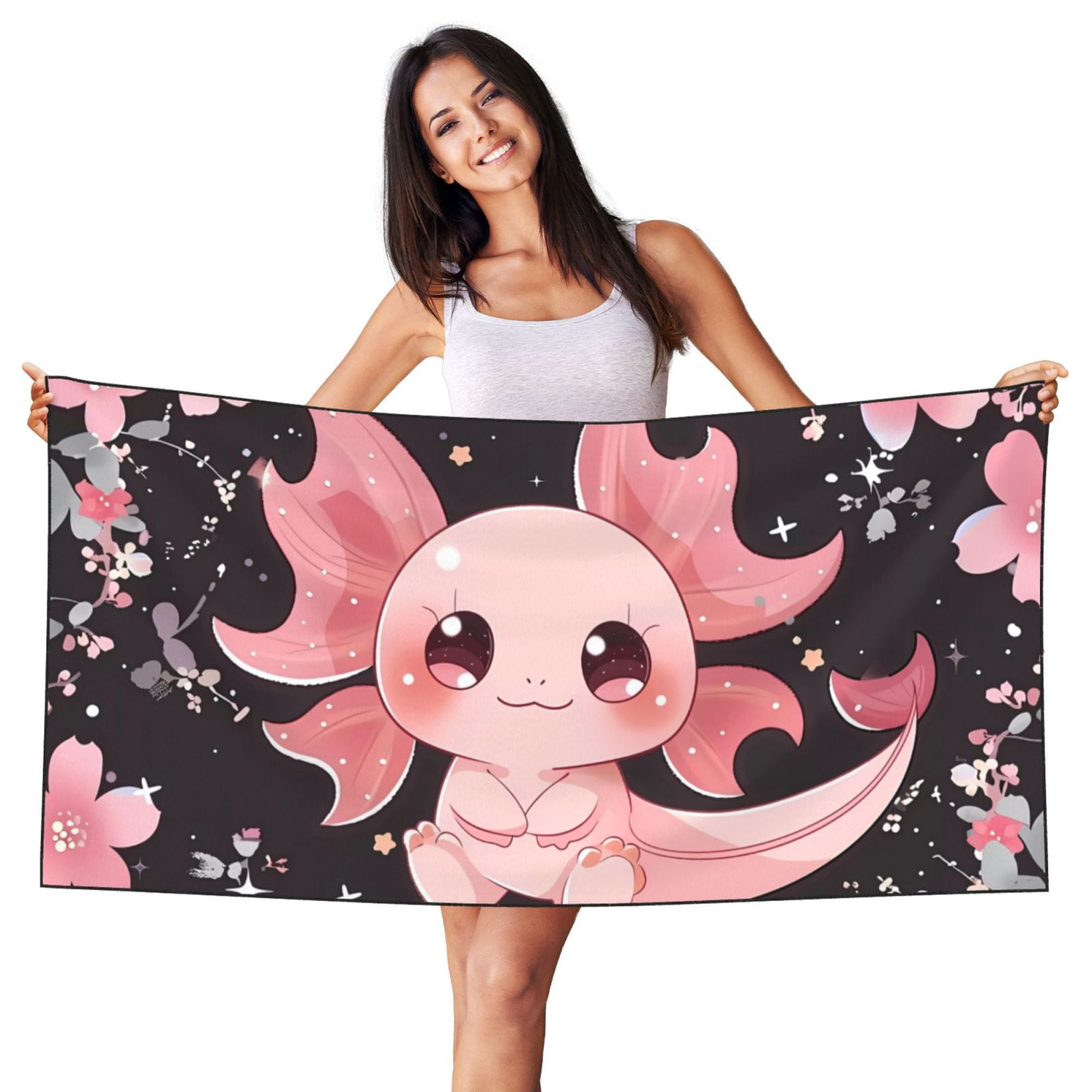 Kdxio Chibi Axolotl Sakura Fantasy Beach Towels for Bathroom, Large ...