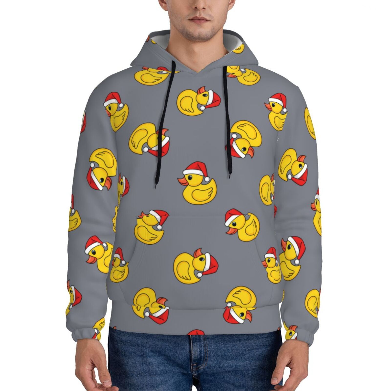 Kdxio Christmas hat duck Print Mens Casual Hooded Collar Drawstring ...